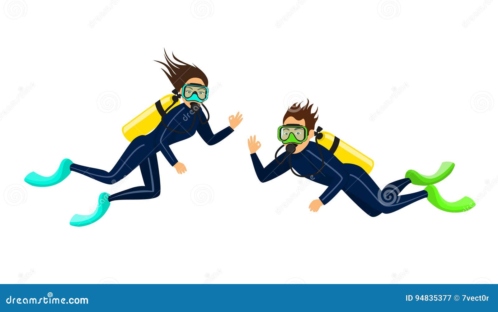Man and woman scuba diving stock vector. Illustration of blue - 94835377