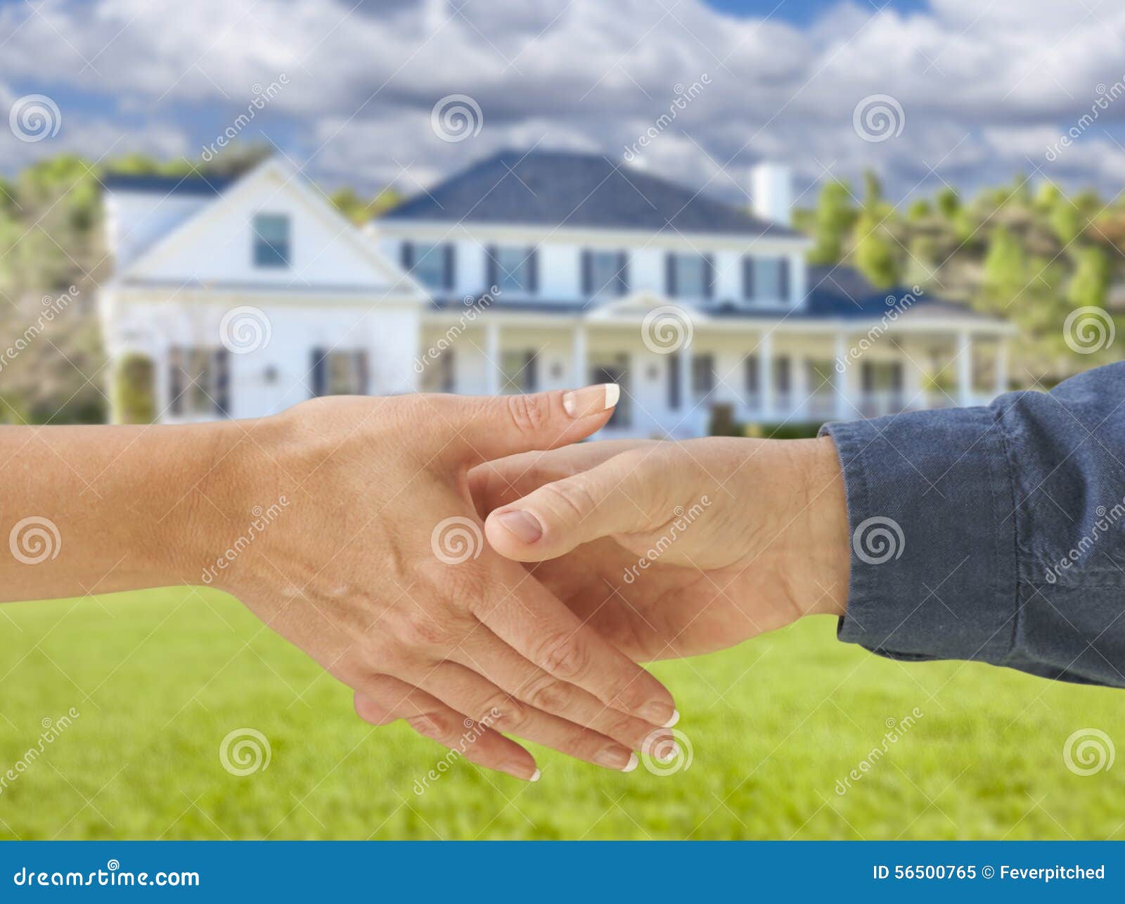 Man and Woman Shaking Hands in Front of New House Stock Image - Image ...