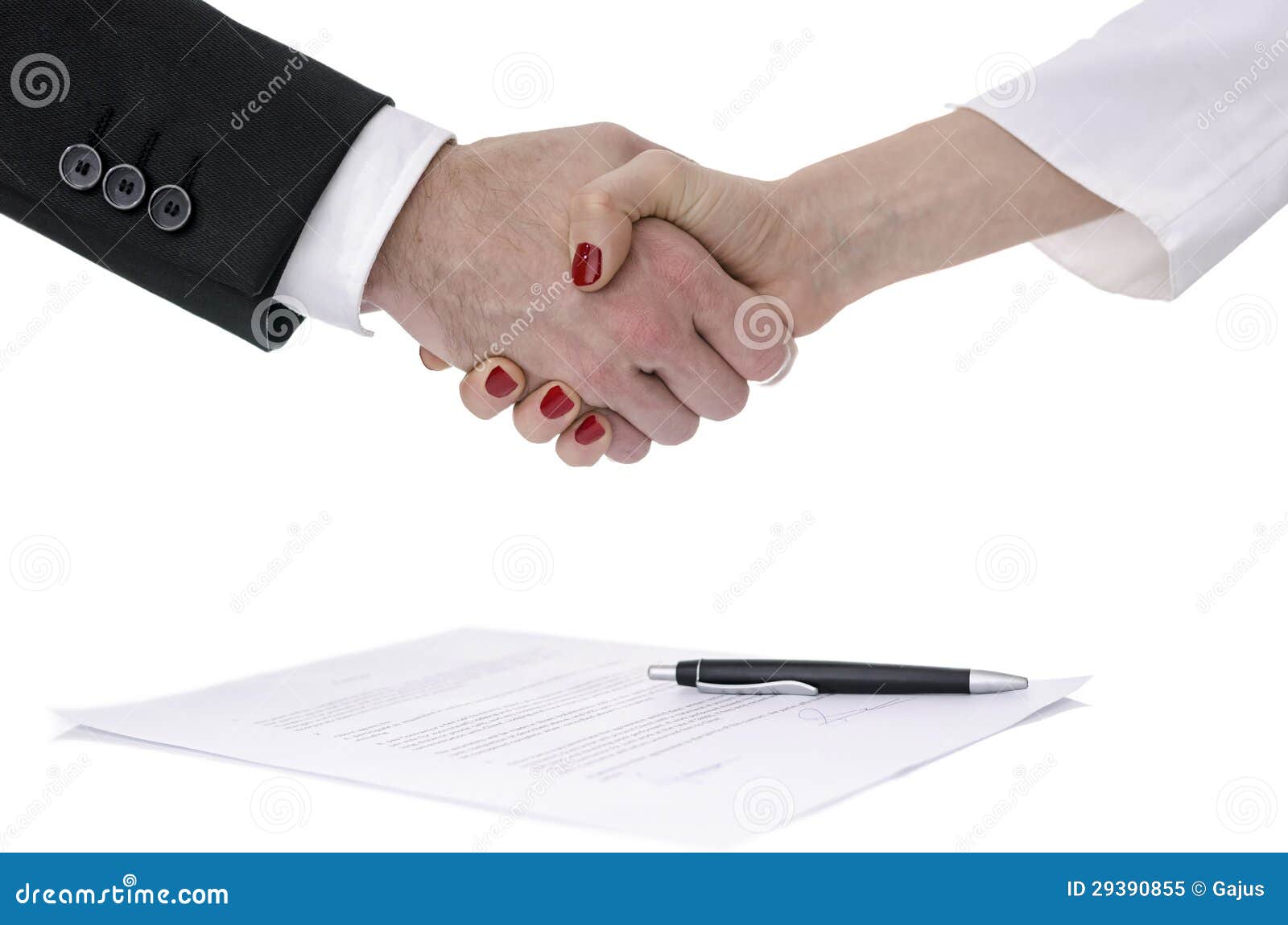 Man and Woman Shaking Hands Over a Contract Stock Image - Image of ...