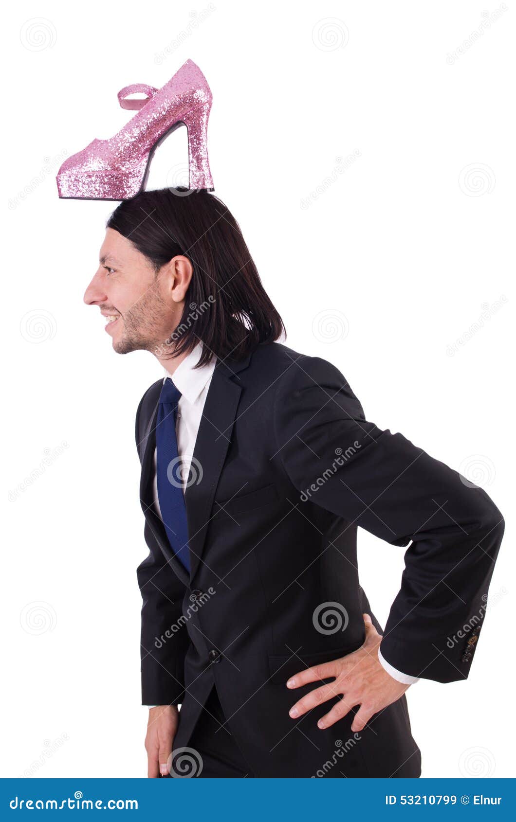 Man with Woman Shoes Isolated on White Stock Image - Image of boot ...