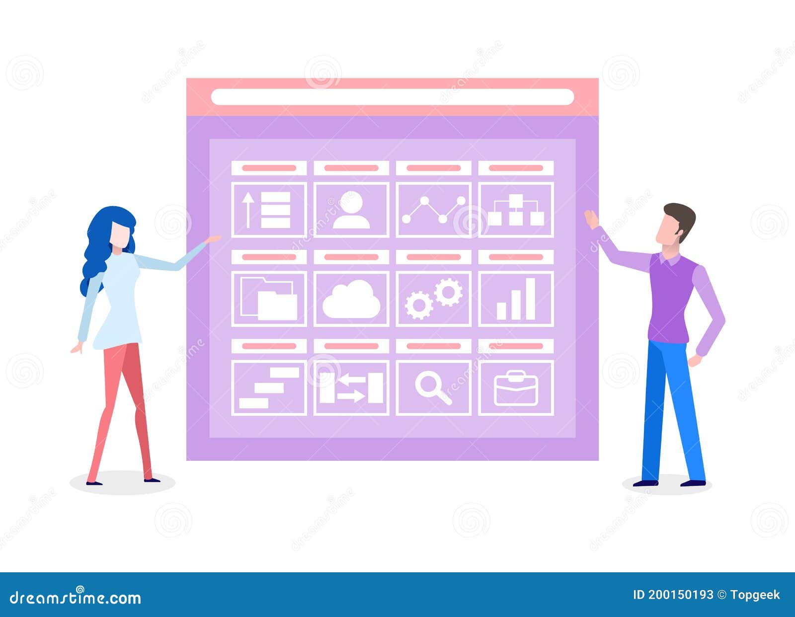 Man and Woman Showing Received Data on Board Stock Vector ...
