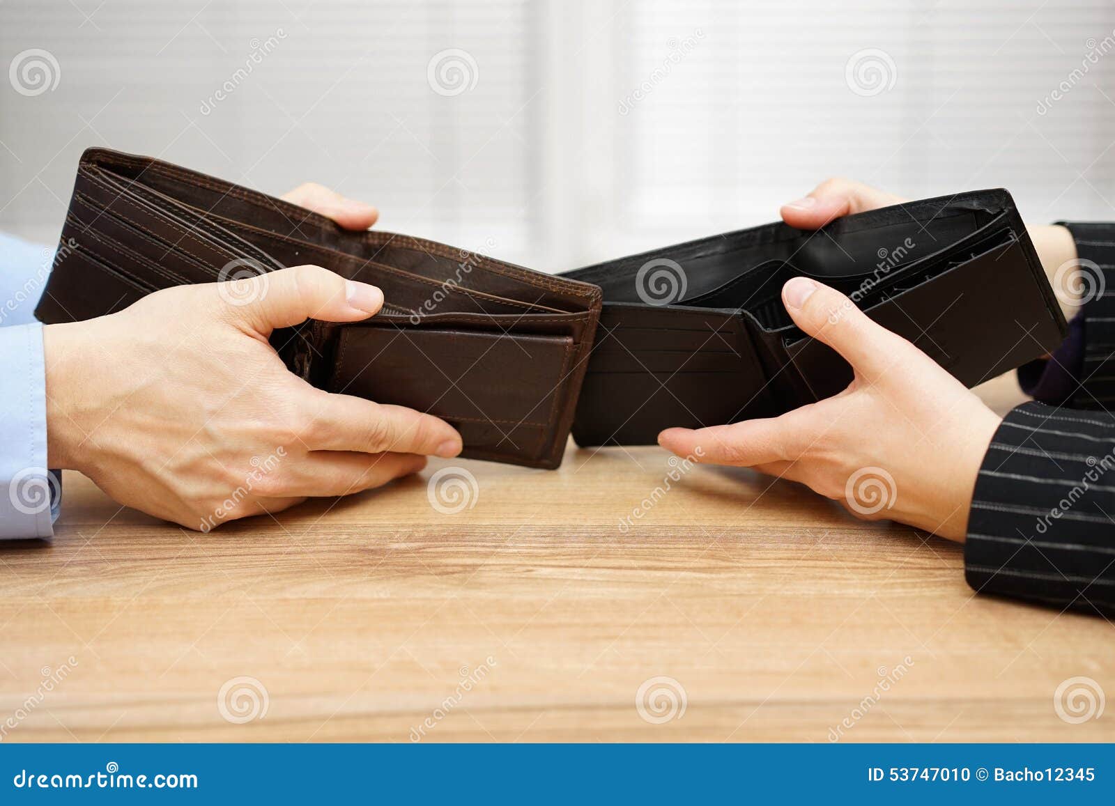 Man and Woman Shows Empty Wallet To Each Other Stock Photo - Image of ...