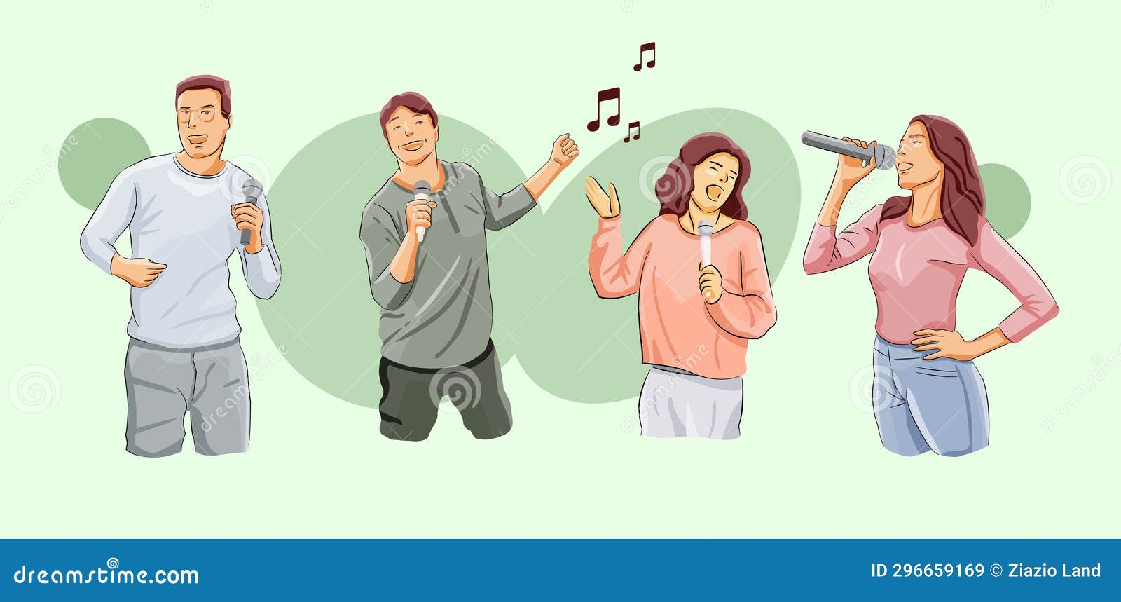 Man and woman singging stock vector. Illustration of microphone - 296659169