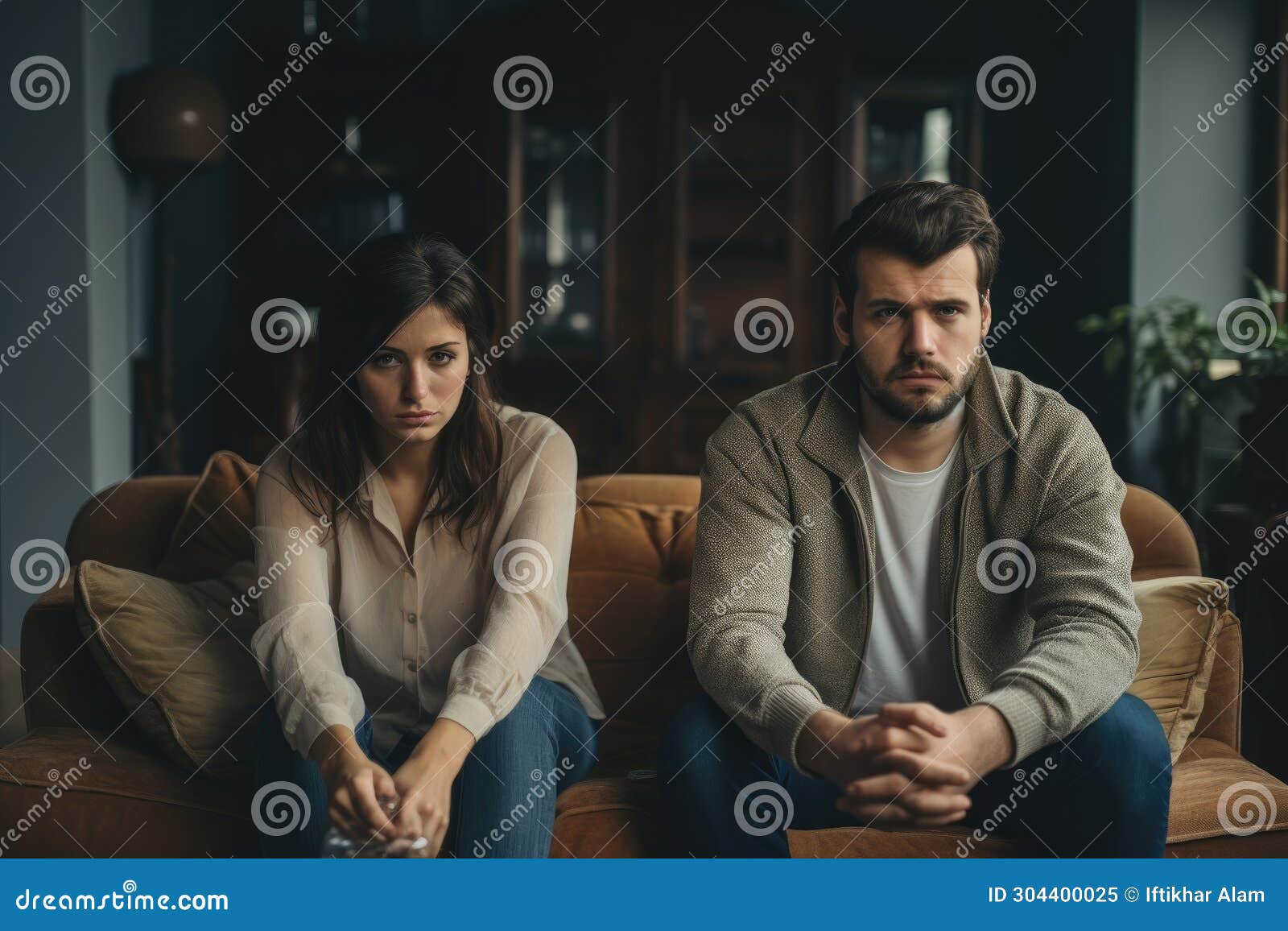 Man And Woman Sitting On Couch Relaxing And Talking In Living Room