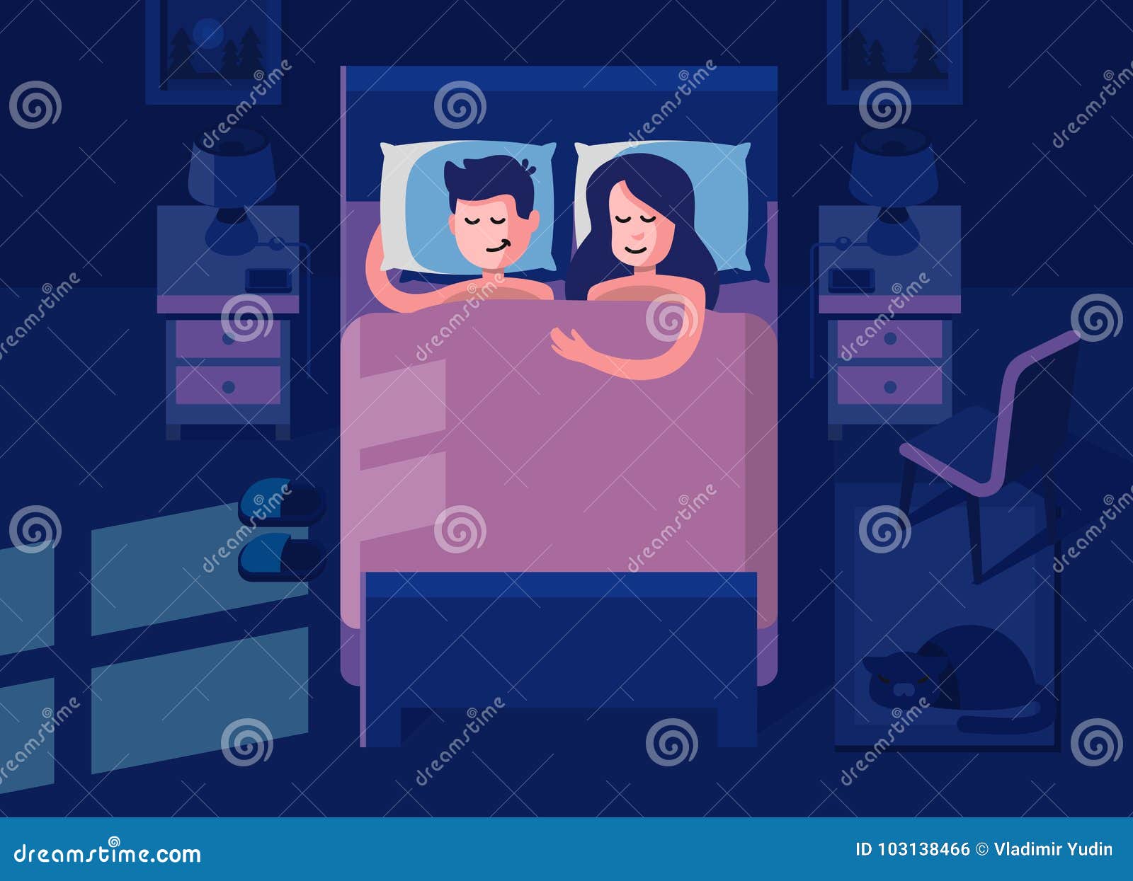 Man And Woman Sleeping In The Bed Stock Vector Illustration Of