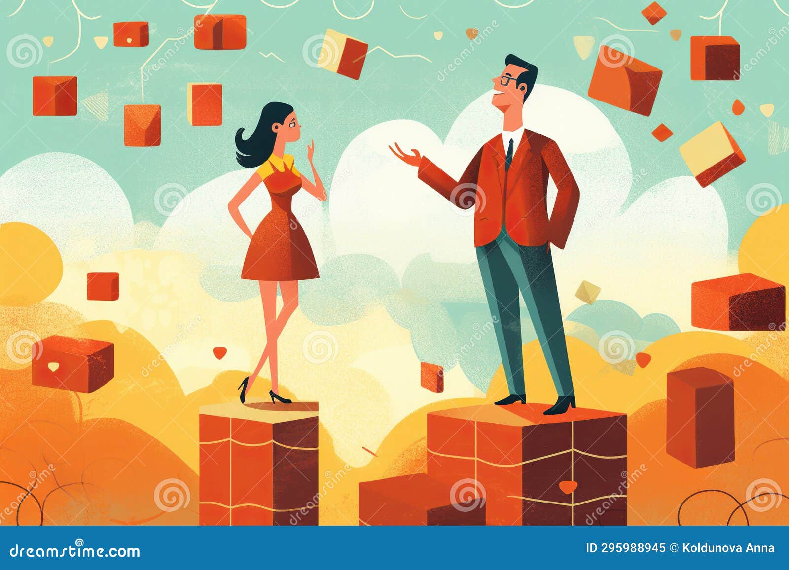 Man and Woman Solving Problems Talking To Each Other, Concept of ...