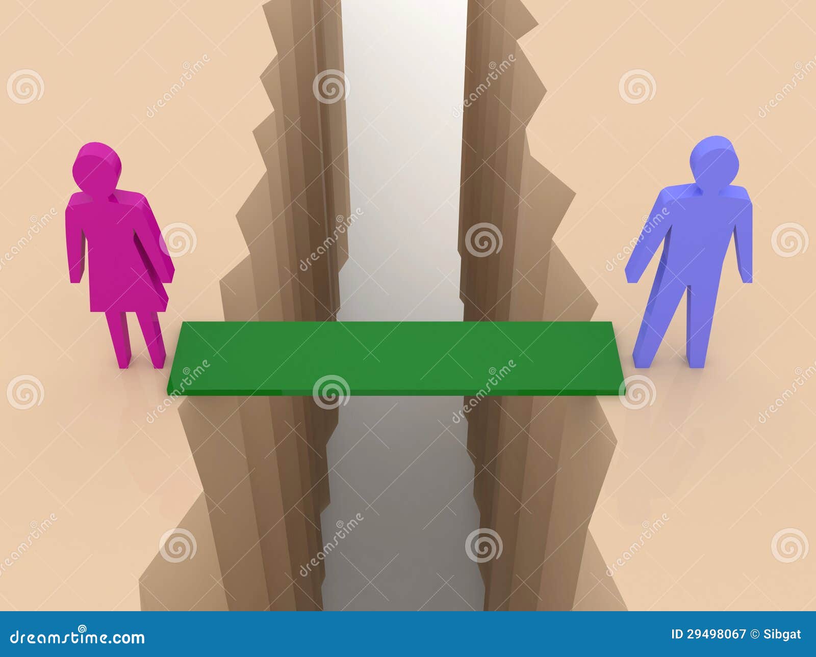 Man and Woman Split on Sides, Bridge through Separation Crack. Stock ...