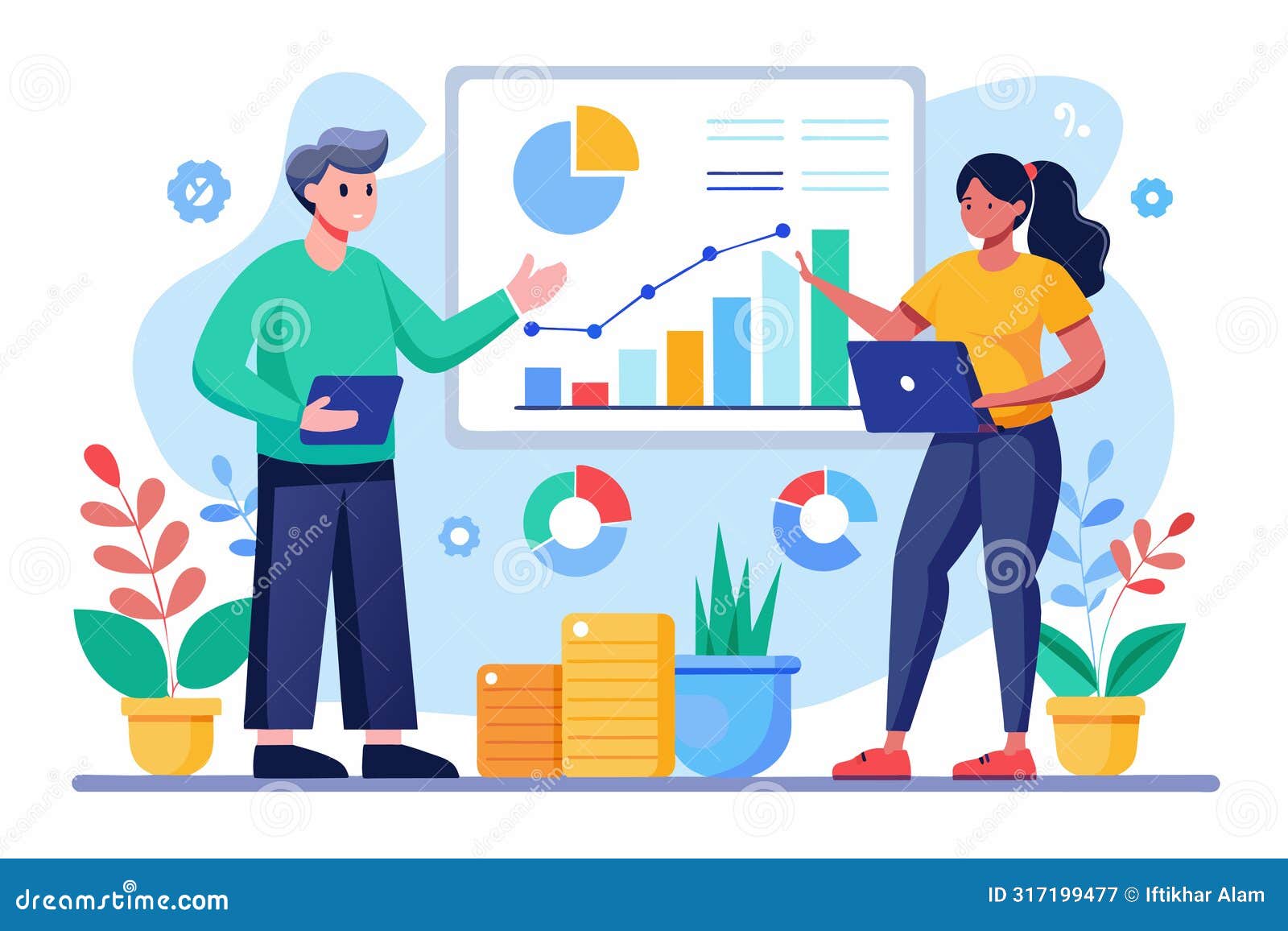 A Man and a Woman Stand in Front of a Chart, Presenting Data, Two ...