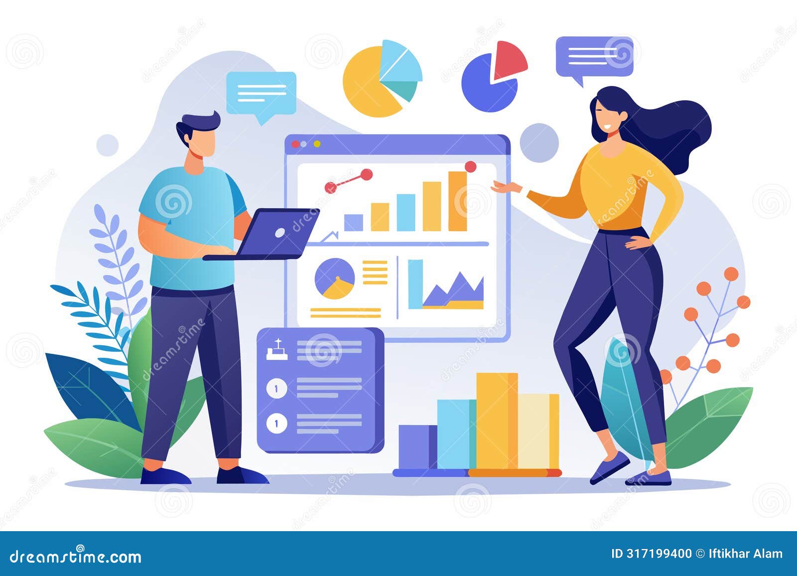 A Man and a Woman Standing in Front of a Chart, Discussing Data and ...