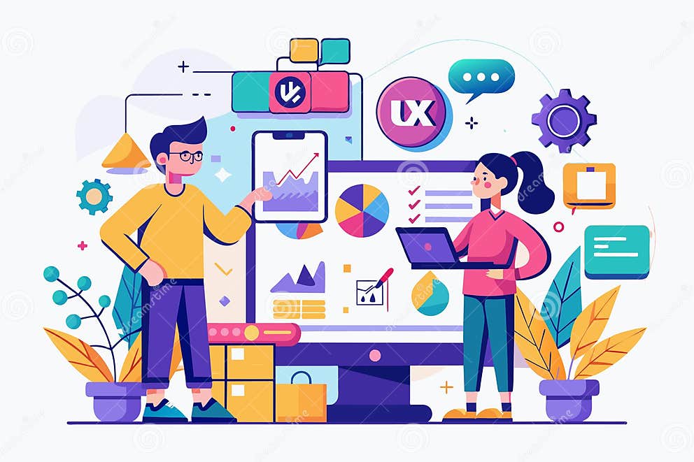 A Man and a Woman are Standing in Front of a Computer Screen, Likely ...