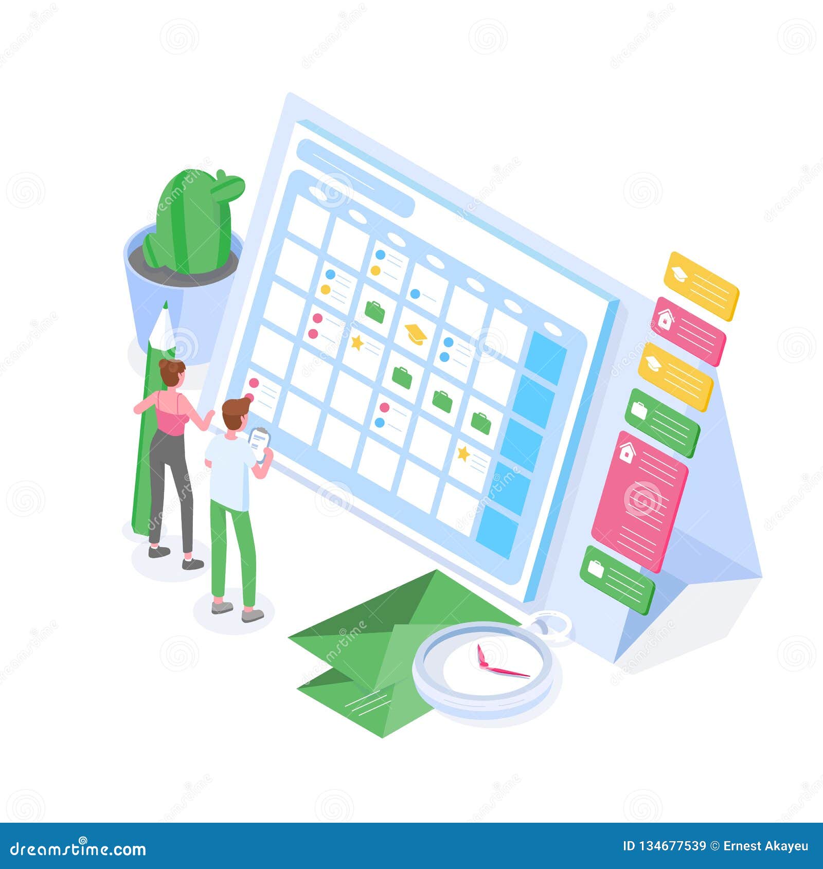 Man And Woman Standing In Front Of Giant Schedule Or Timetable ...