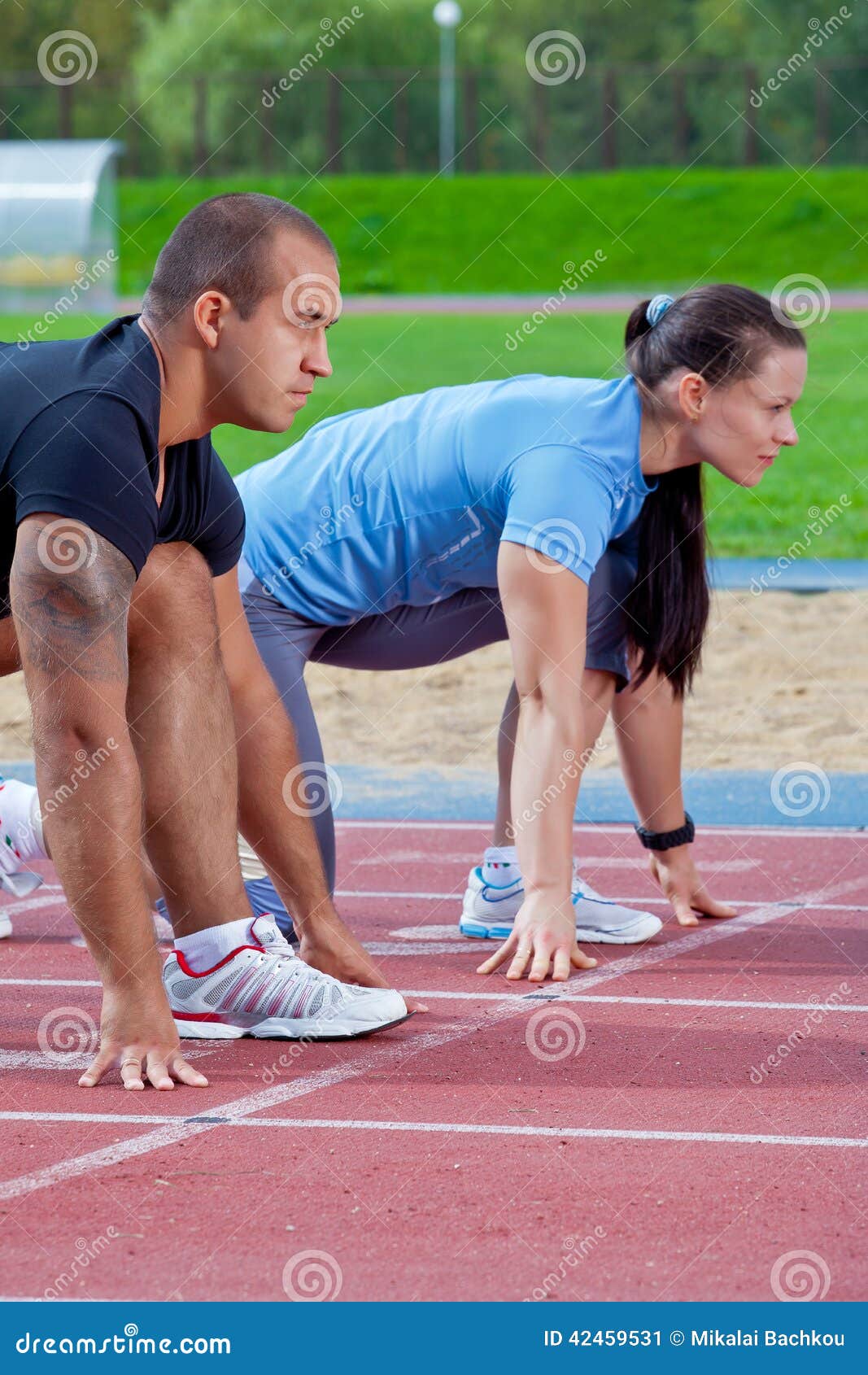 Man and Woman on the Starting Line Stock Image - Image of healthy ...
