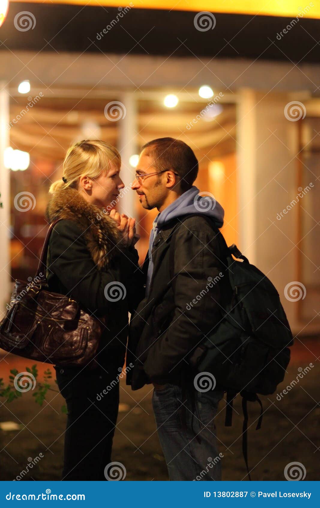 Man and Woman is Staying Near Restaurant. Stock Image - Image of ...