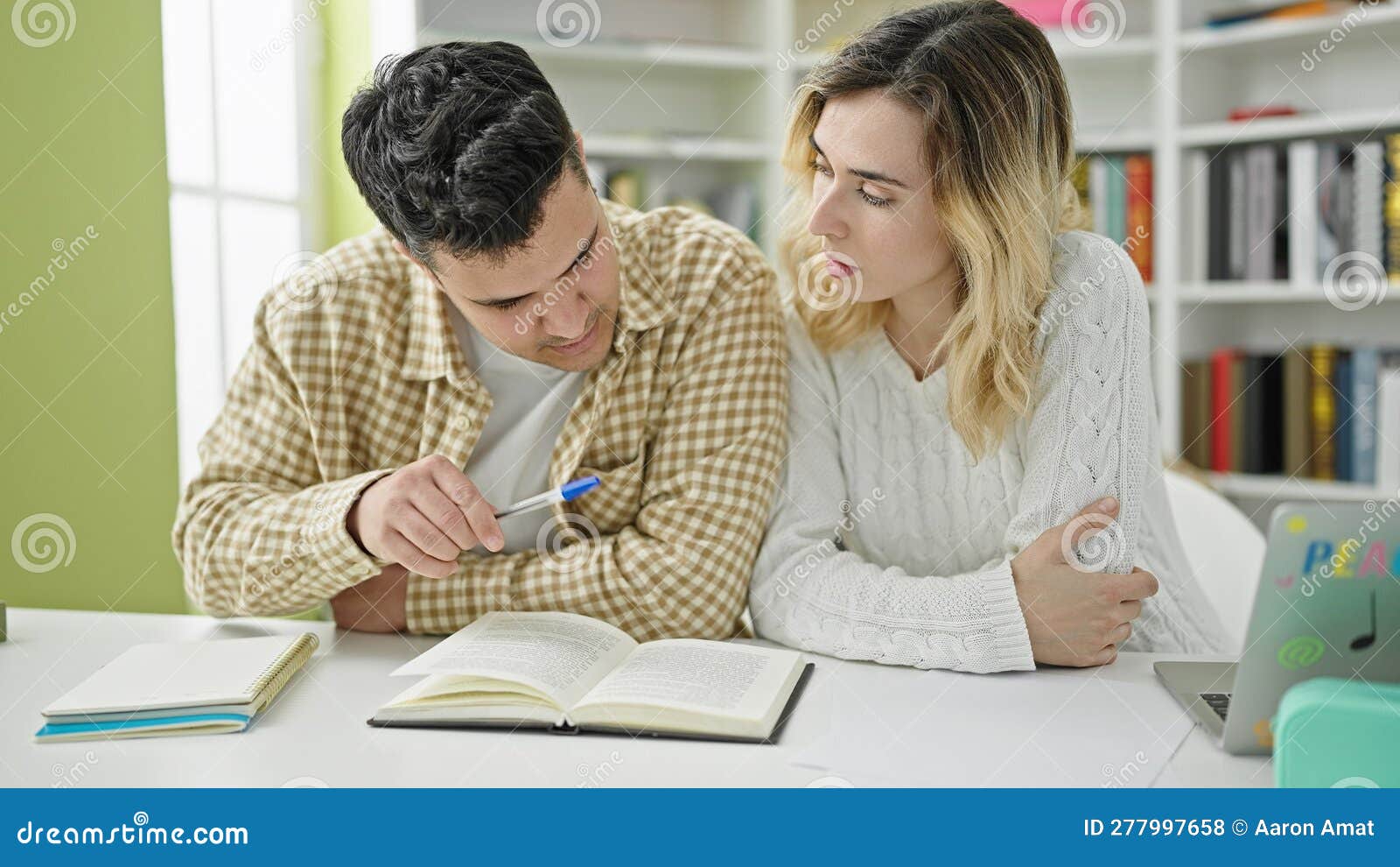 Man and Woman Students Studying Together at Library University Stock ...