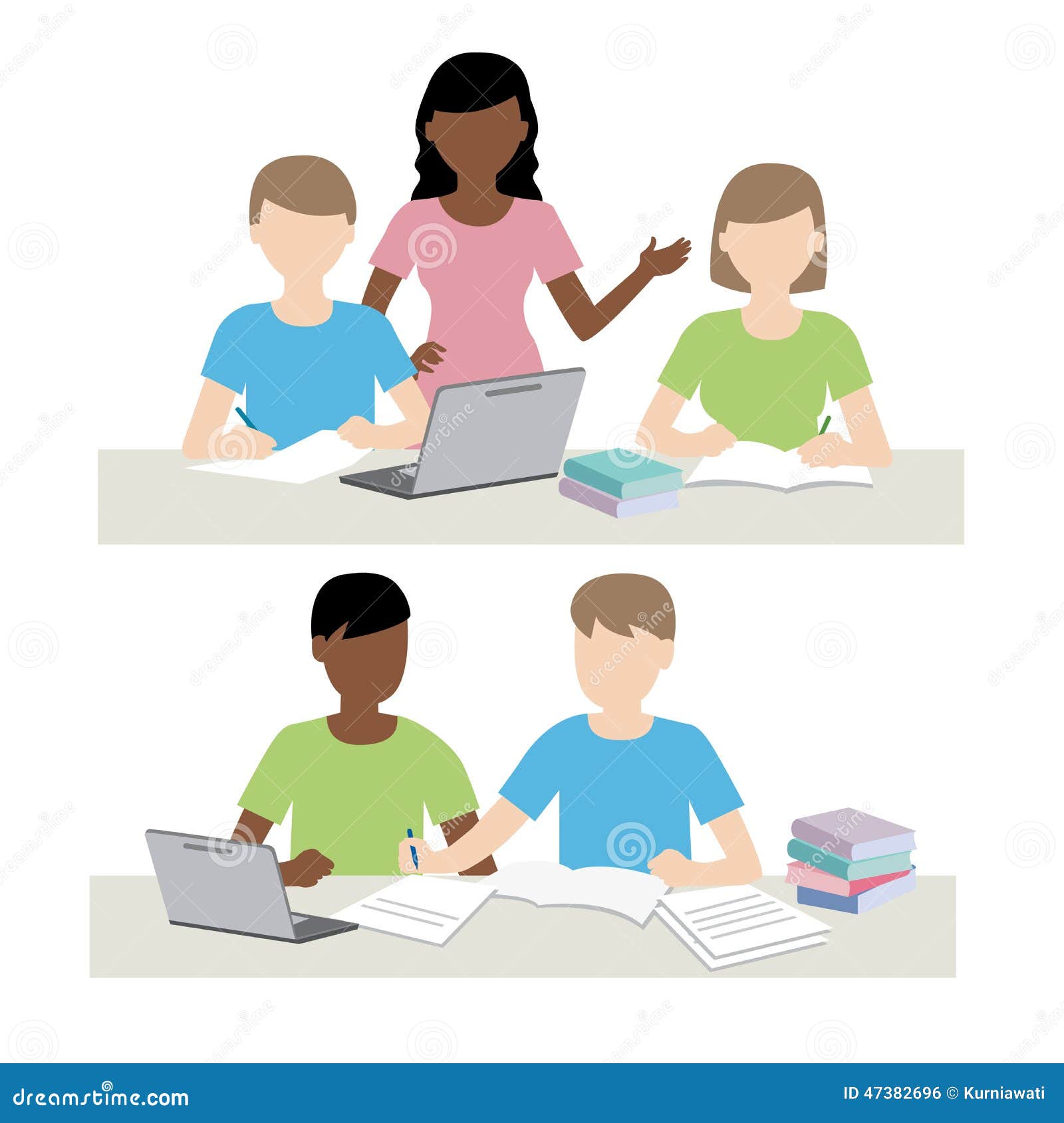 Man and Woman Study Together Stock Vector - Illustration of laptop ...