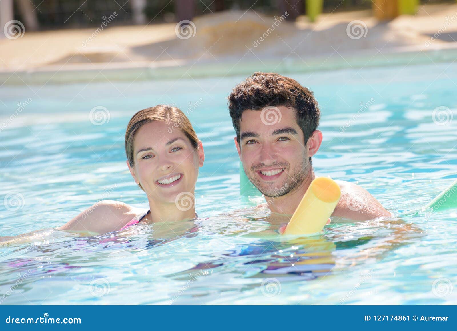 Man and Woman in Swimming Pool Stock Image - Image of outdoors, pretty ...