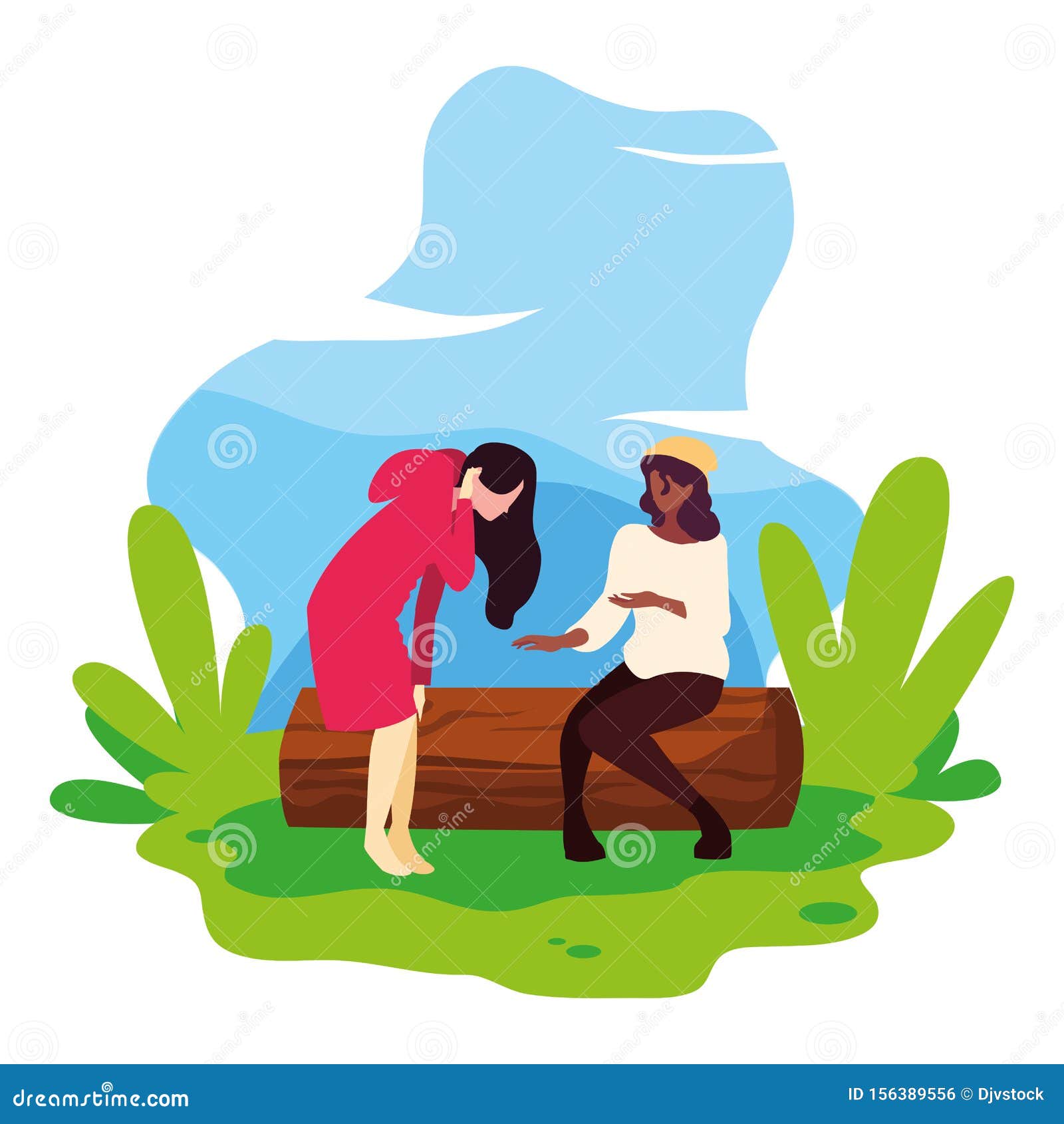 Man And Woman Talking In The Landscape Stock Illustration