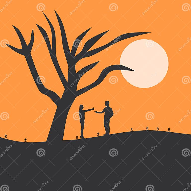 Man And Woman Talking Silhouette Background Illustration Stock
