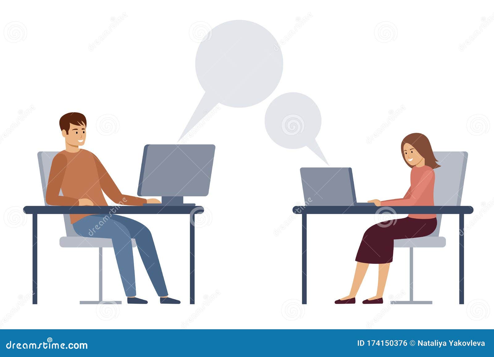 Man and Woman are Texting at Work. Working Correspondence Stock Vector ...