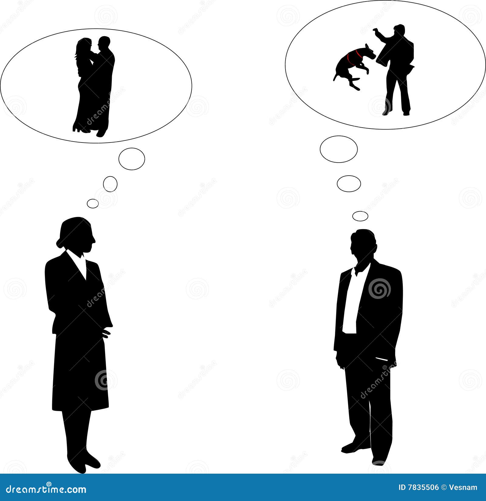 Man and Woman Thinking of Different Things Stock Vector - Illustration ...