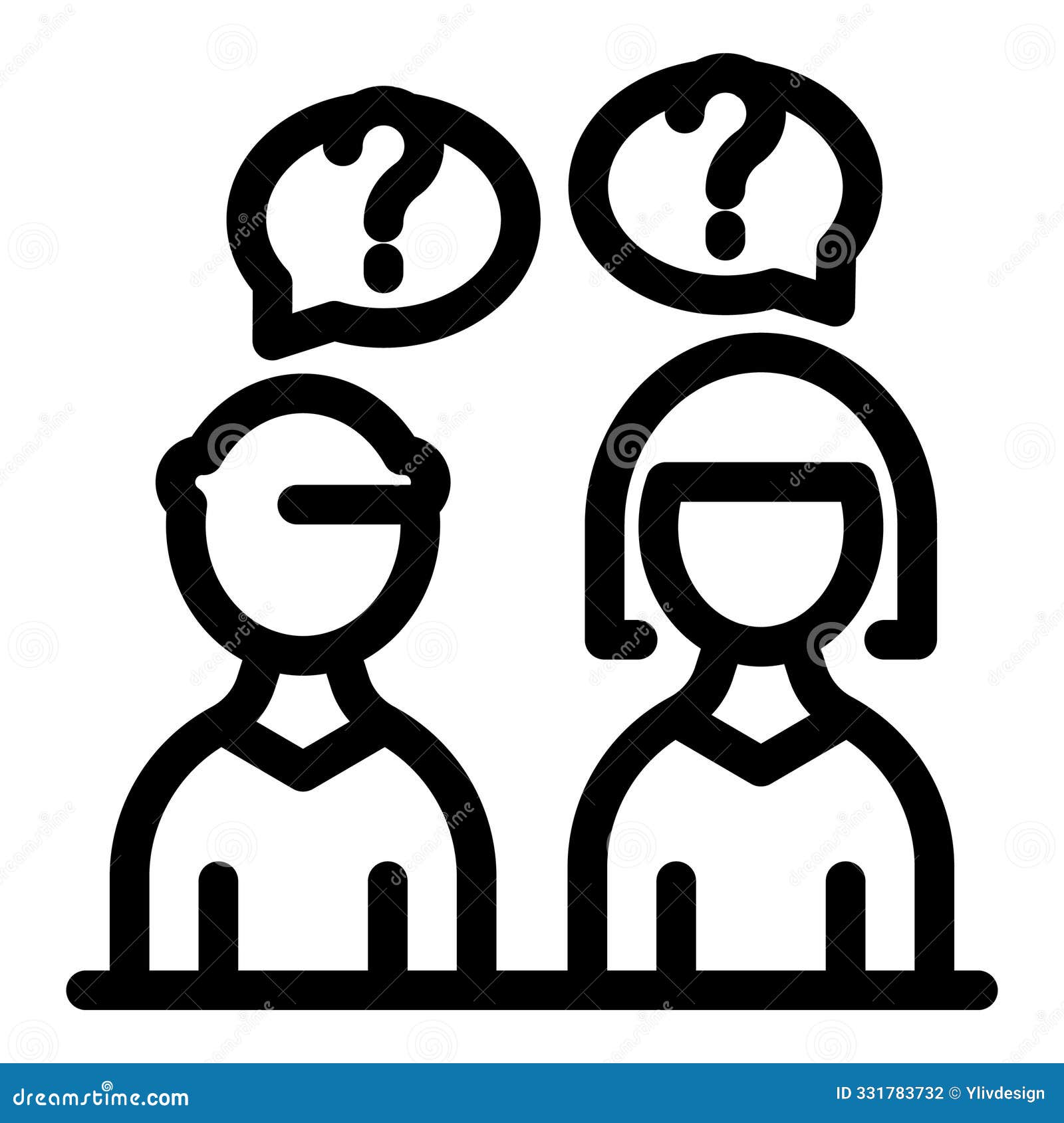 Man and Woman Thinking with Question Marks Icon Stock Vector ...
