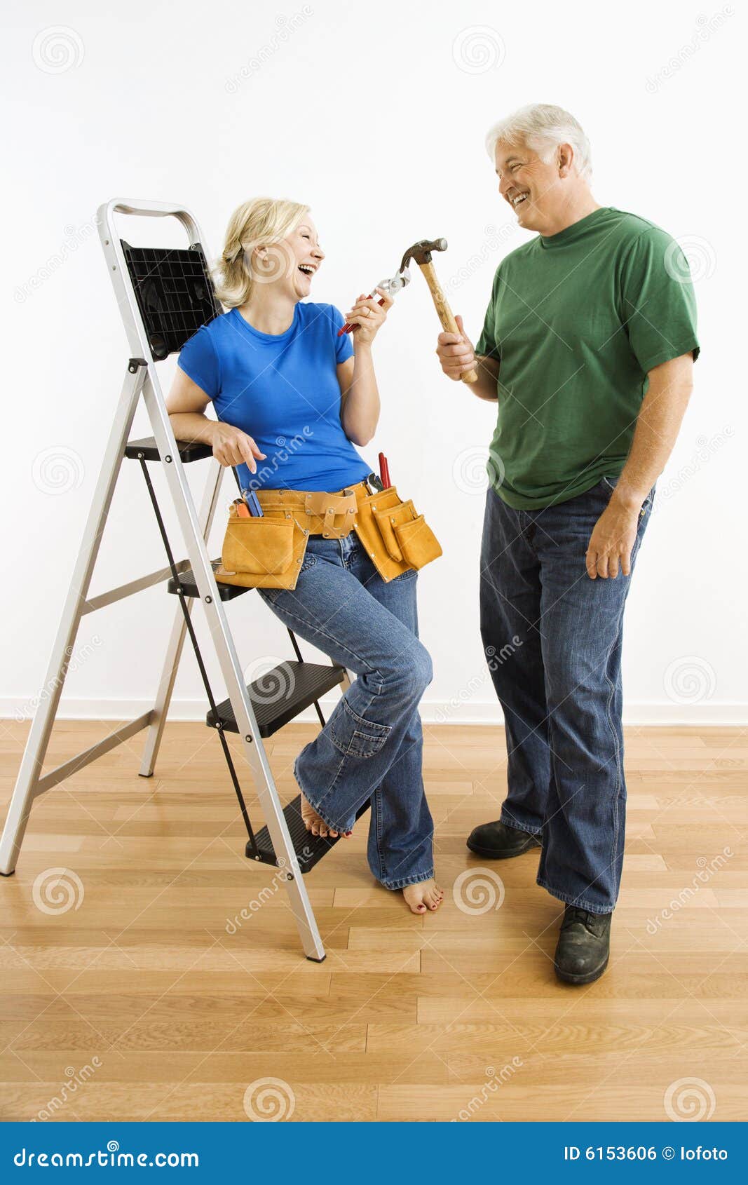 Man and Woman with Tools and Ladder. Stock Photo - Image of floor ...