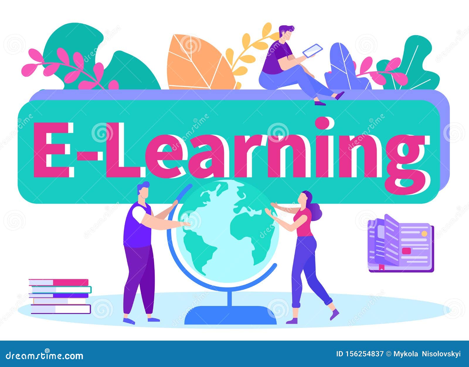 Man and Woman Twist Globe. Remote Learning. Vector Stock Vector ...