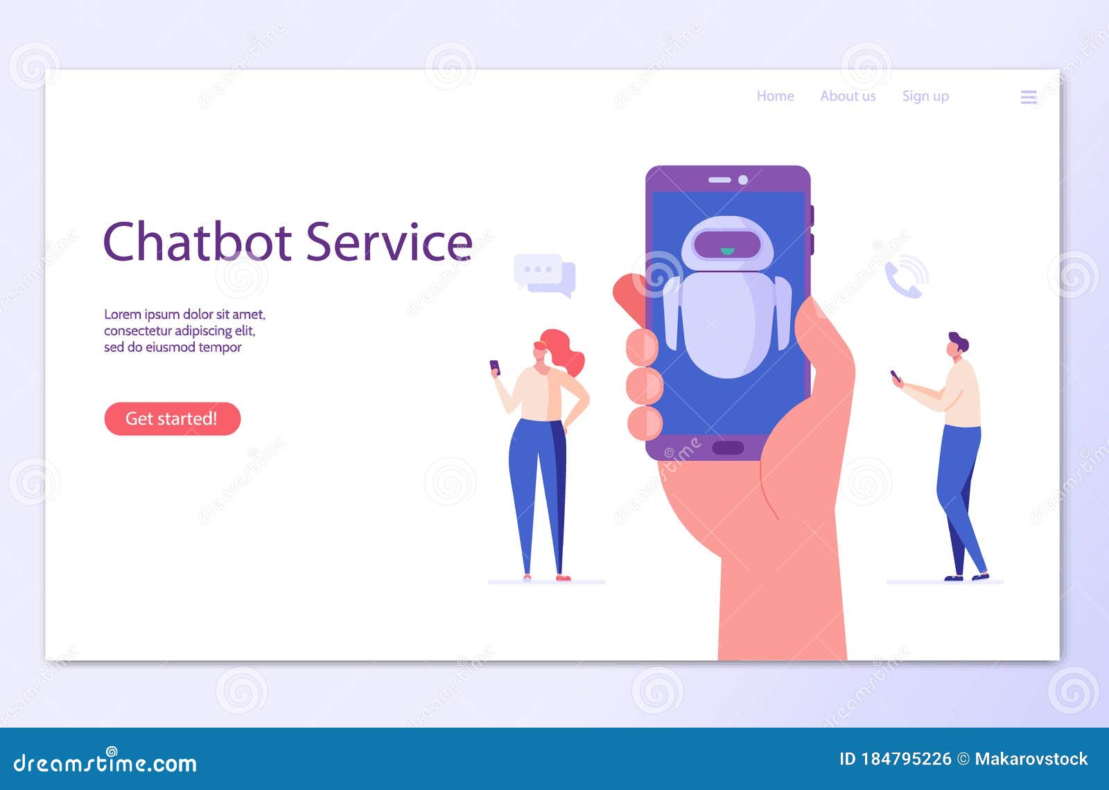 Man and Woman Use Chat Bot Services. Concept of Virtual Assistant ...