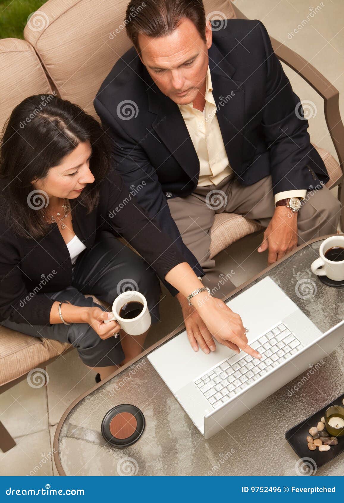 Man and Woman Using Laptop with Coffee Stock Photo - Image of happiness ...