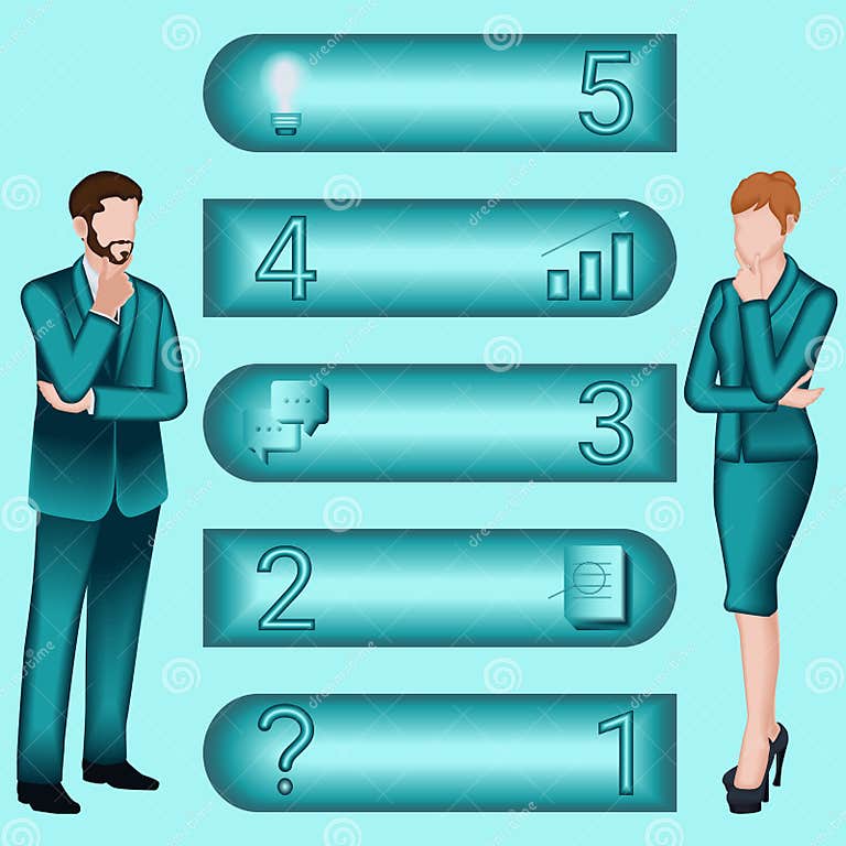 Man and Woman Using 5 Steps. 2D Stock Illustration - Illustration of ...