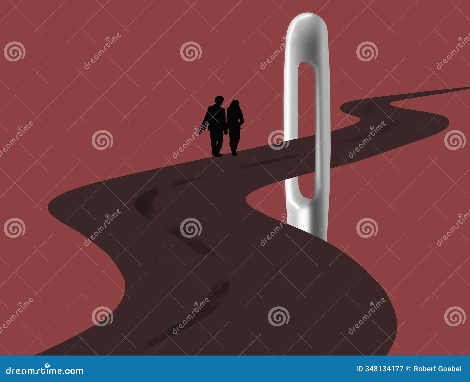 A Man and a Woman Walk on a Road through the Eye of a Needle in a ...