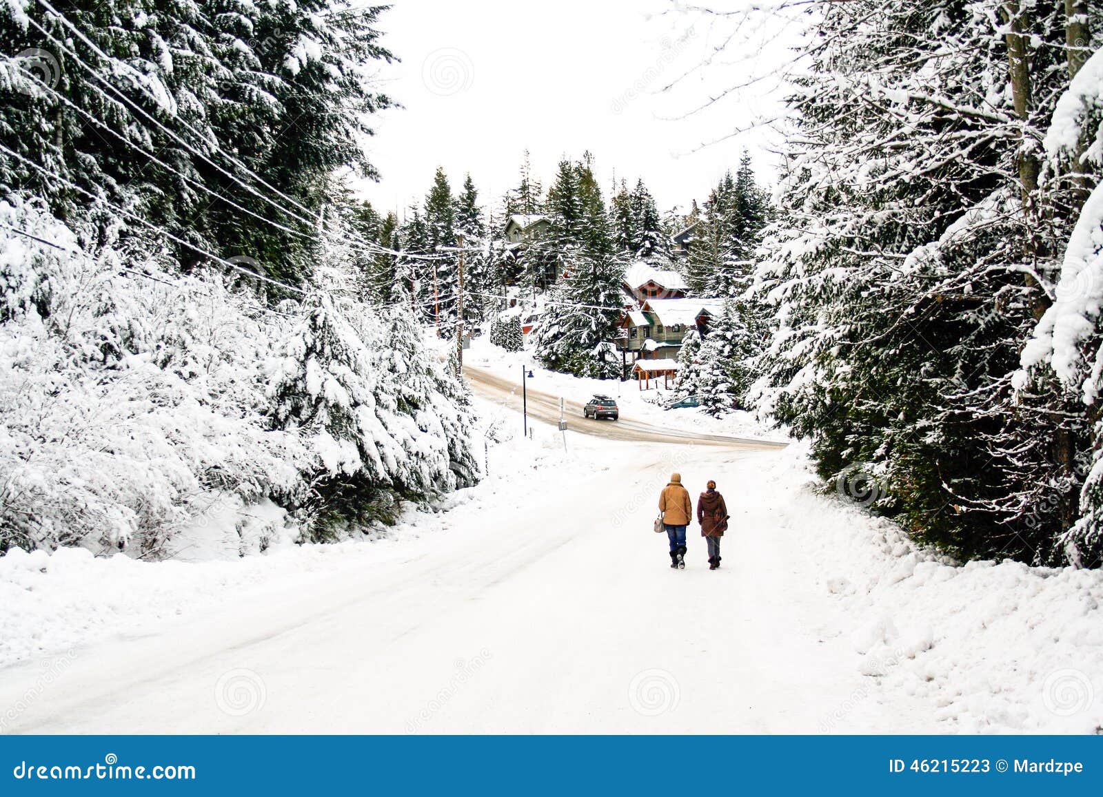 Man and Woman Walk in a Winter Snow Scene Stock Image - Image of forest ...