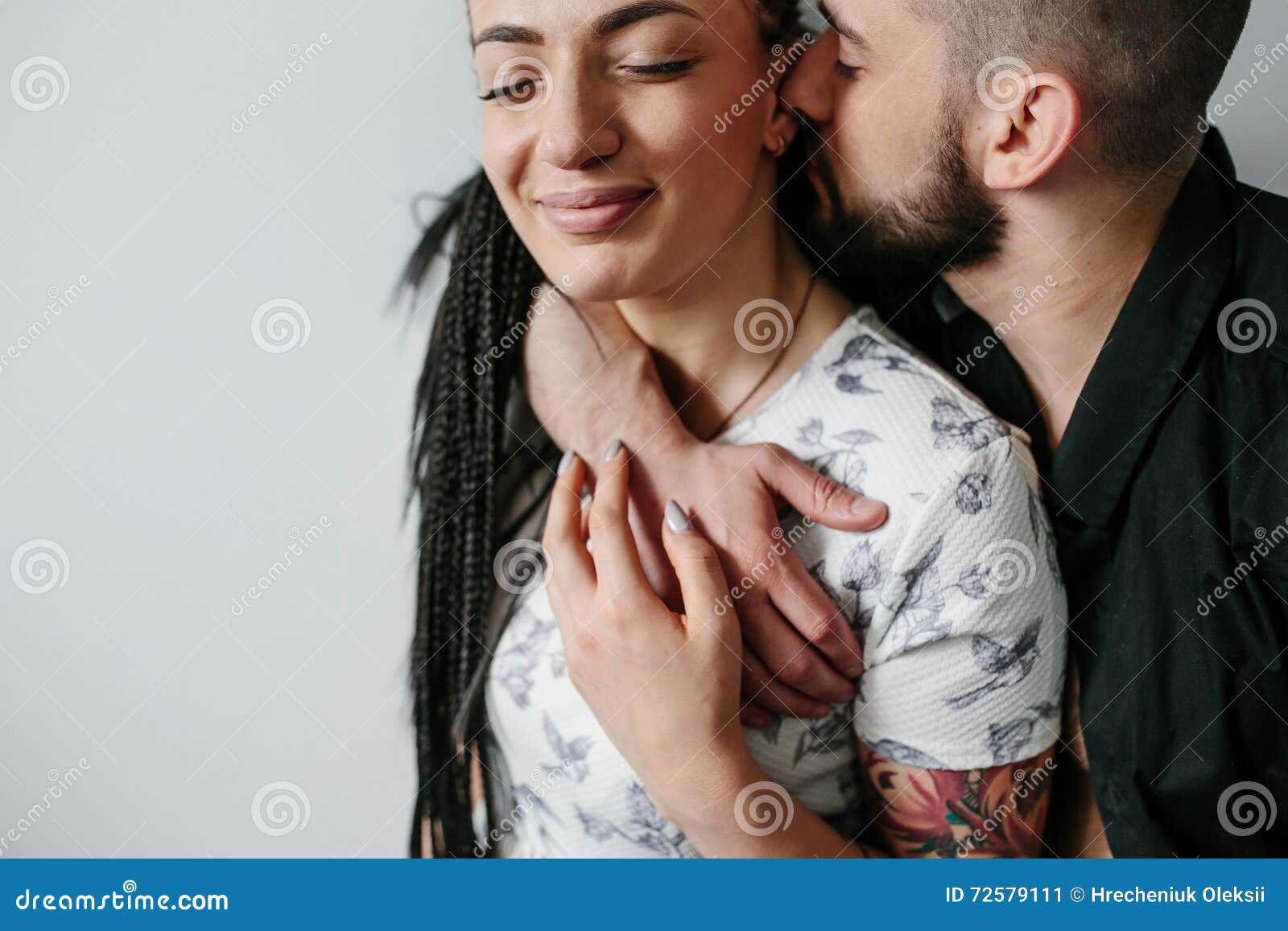 Man and Woman on a White Wall Stock Image - Image of inside, color ...