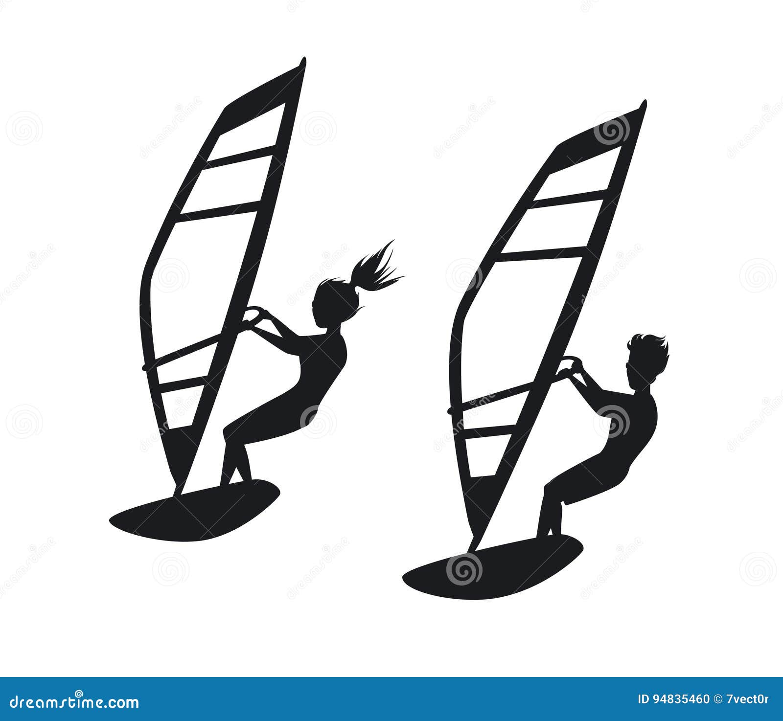 Man And Woman Windsurfing Silhouettes Vector Illustration ...