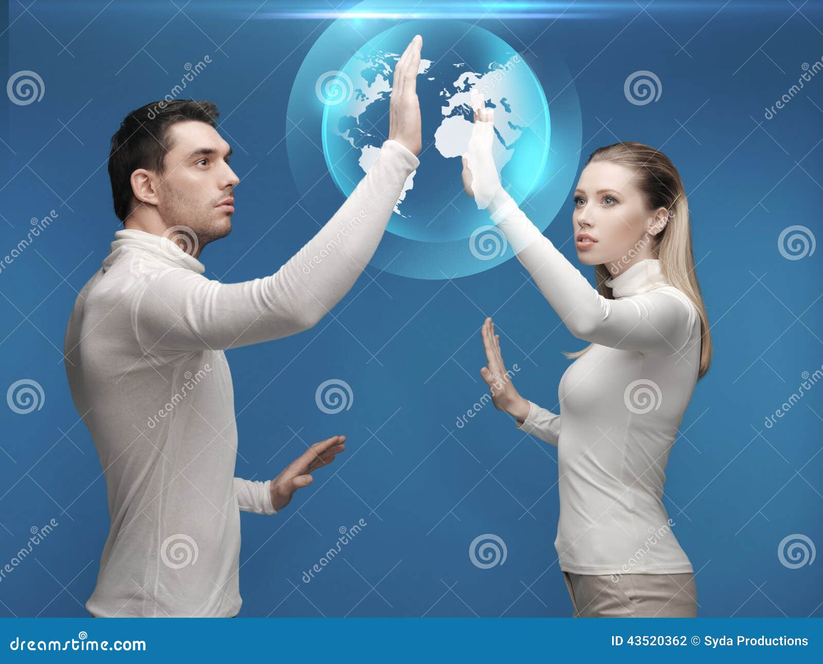 Man and Woman Working with Globe Hologram Stock Photo - Image of mass ... Man and Woman Working with Globe Hologram Stock Photo - Image of mass ...