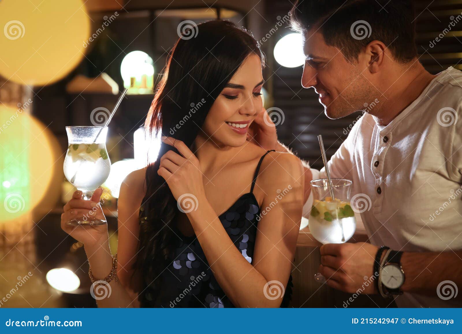 Man And Woman Flirting With Each Other In Bar Stock Image Image Of Flirting Flirt 215242947