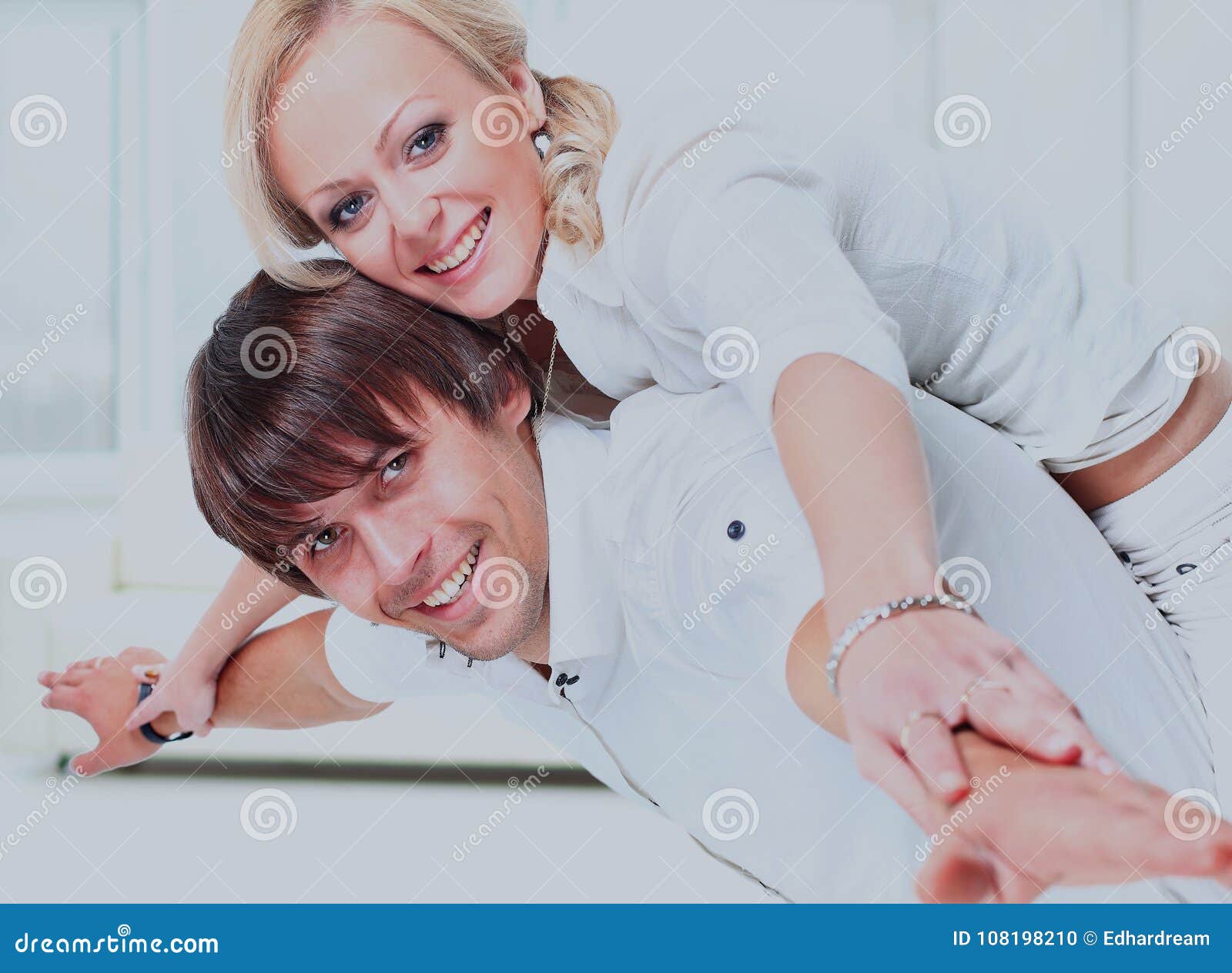 Man and Woman Imitate the Plane. Stock Photo - Image of imitation ...