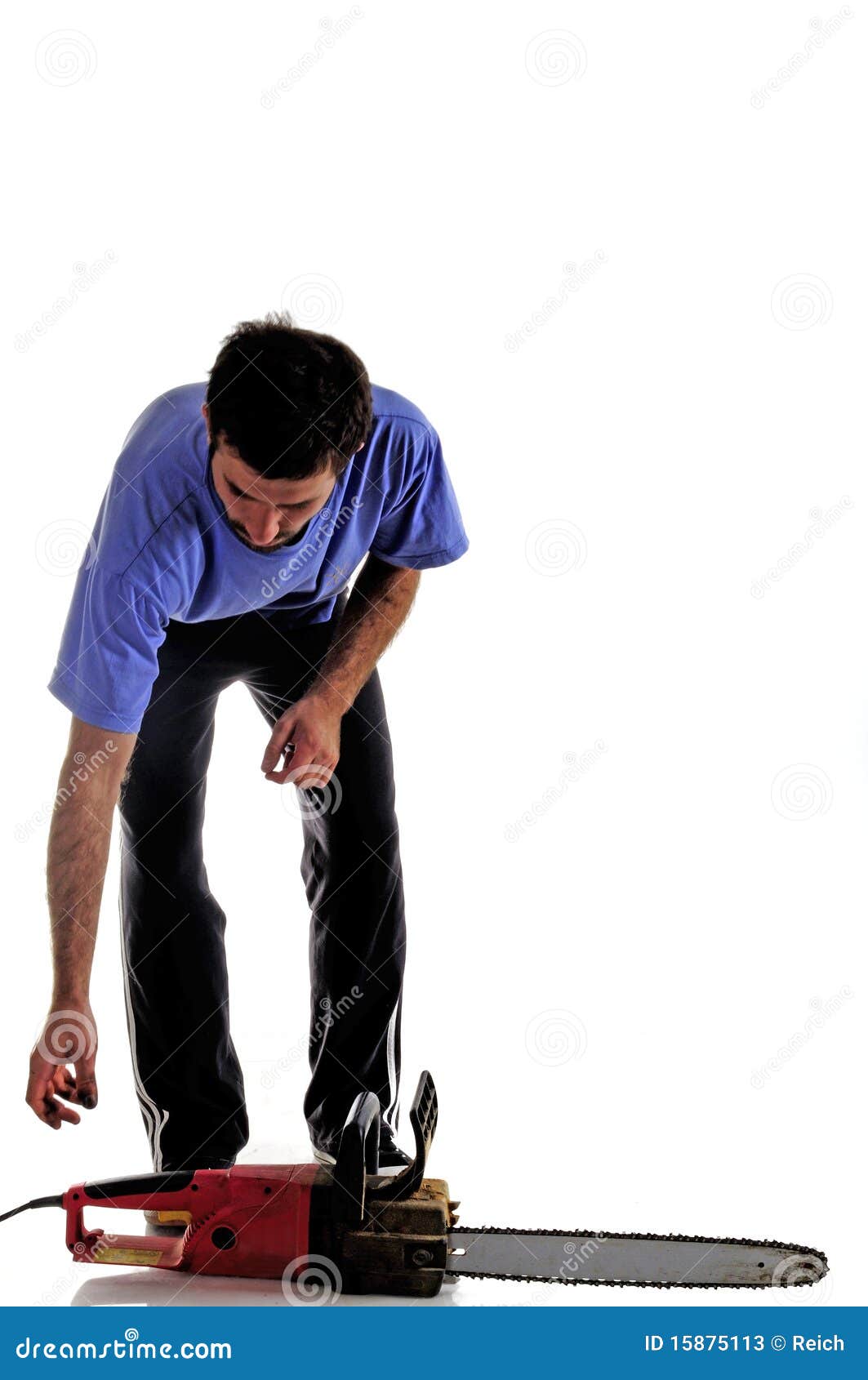 Man with wood cutter stock image. Image of young, technology - 15875113