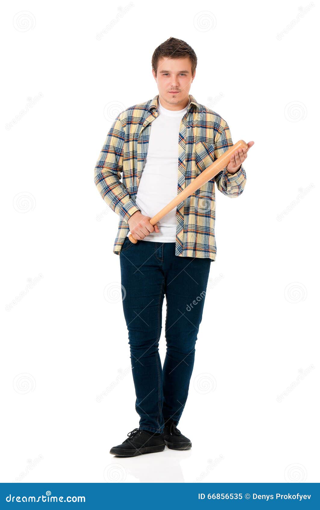 Man with Wooden Baseball Bat Stock Image - Image of confident ...