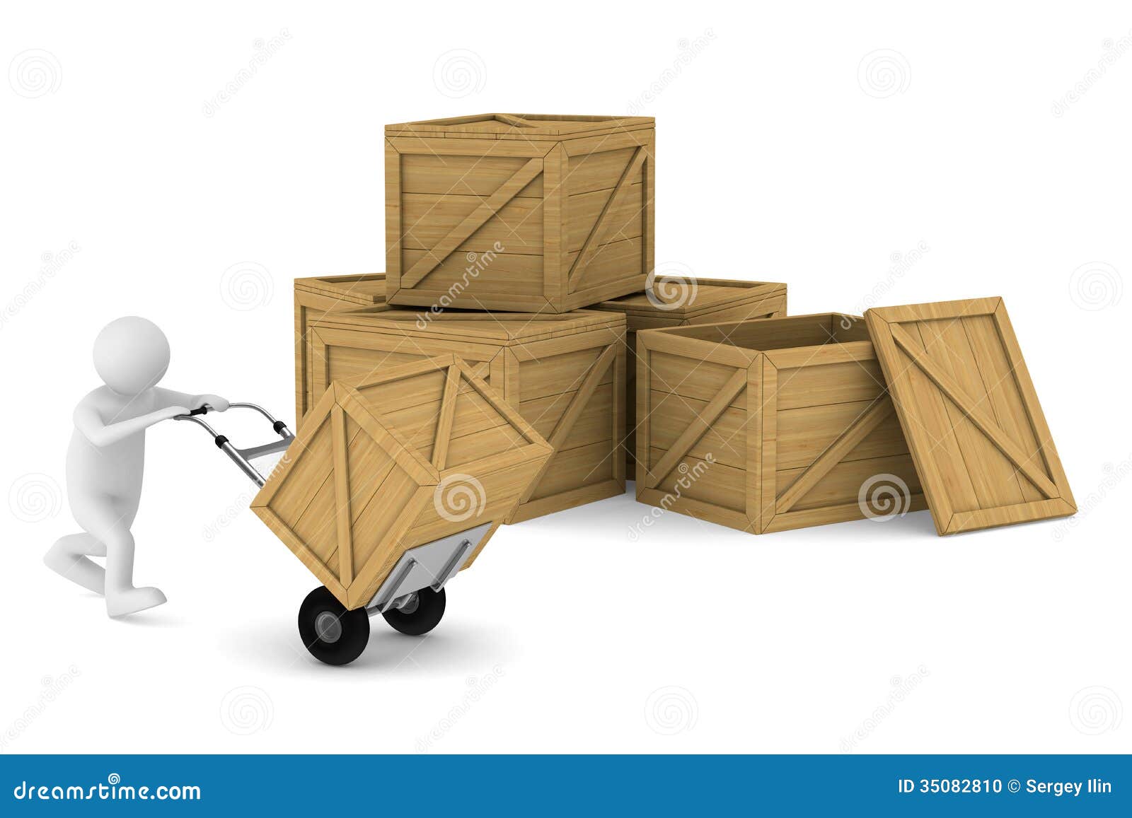Man and wooden box stock illustration. Illustration of person - 35082810