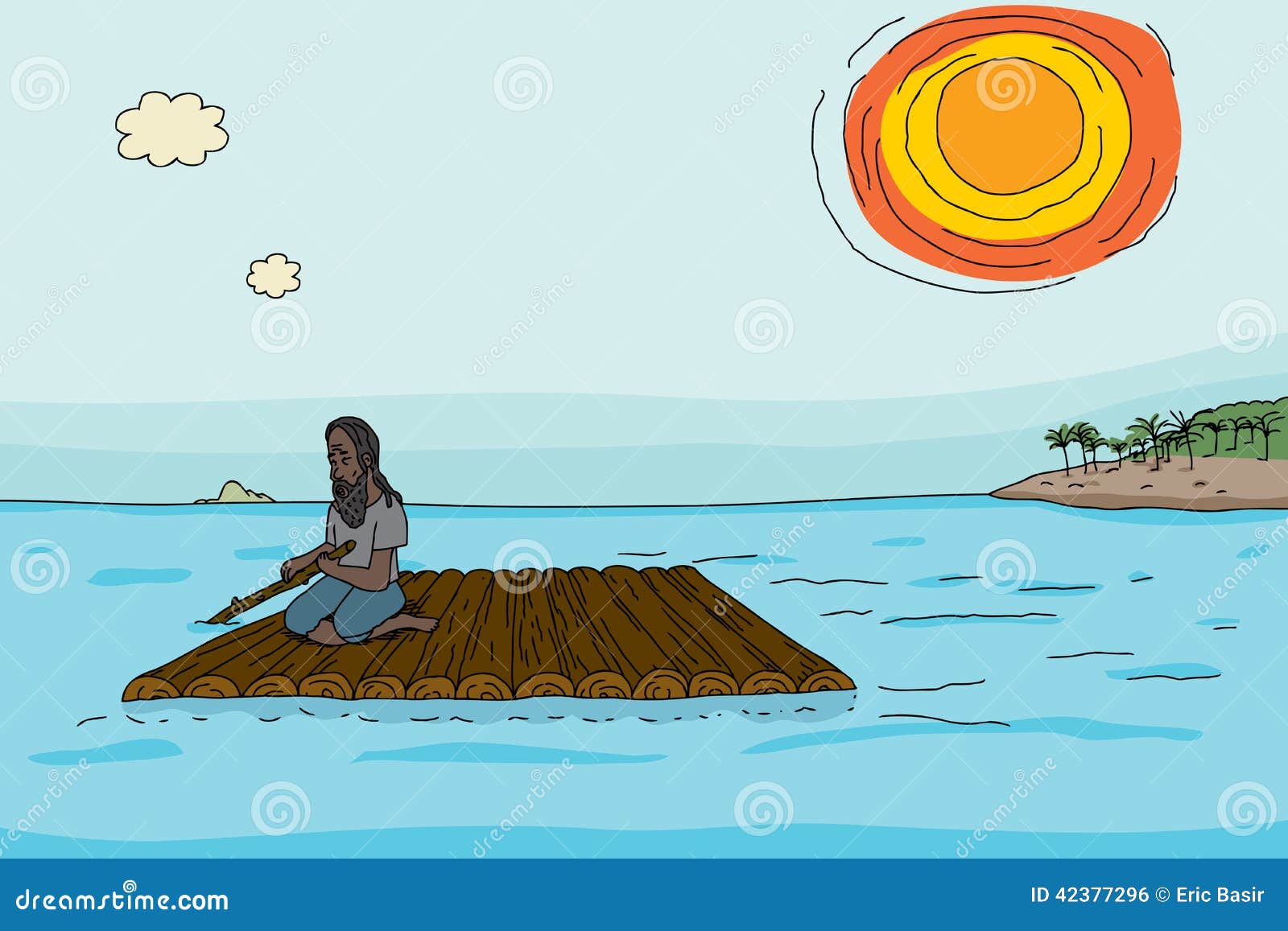 Man with Wooden Raft stock vector. Illustration of indian - 42377296