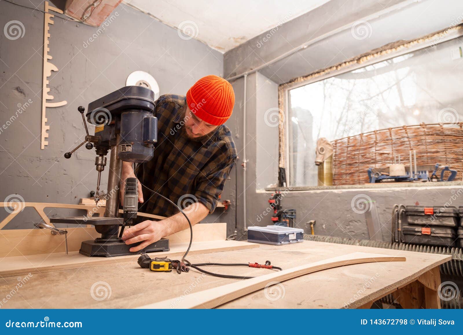 Experienced Carpenter Work in Workshop Stock Photo - Image of auger ...