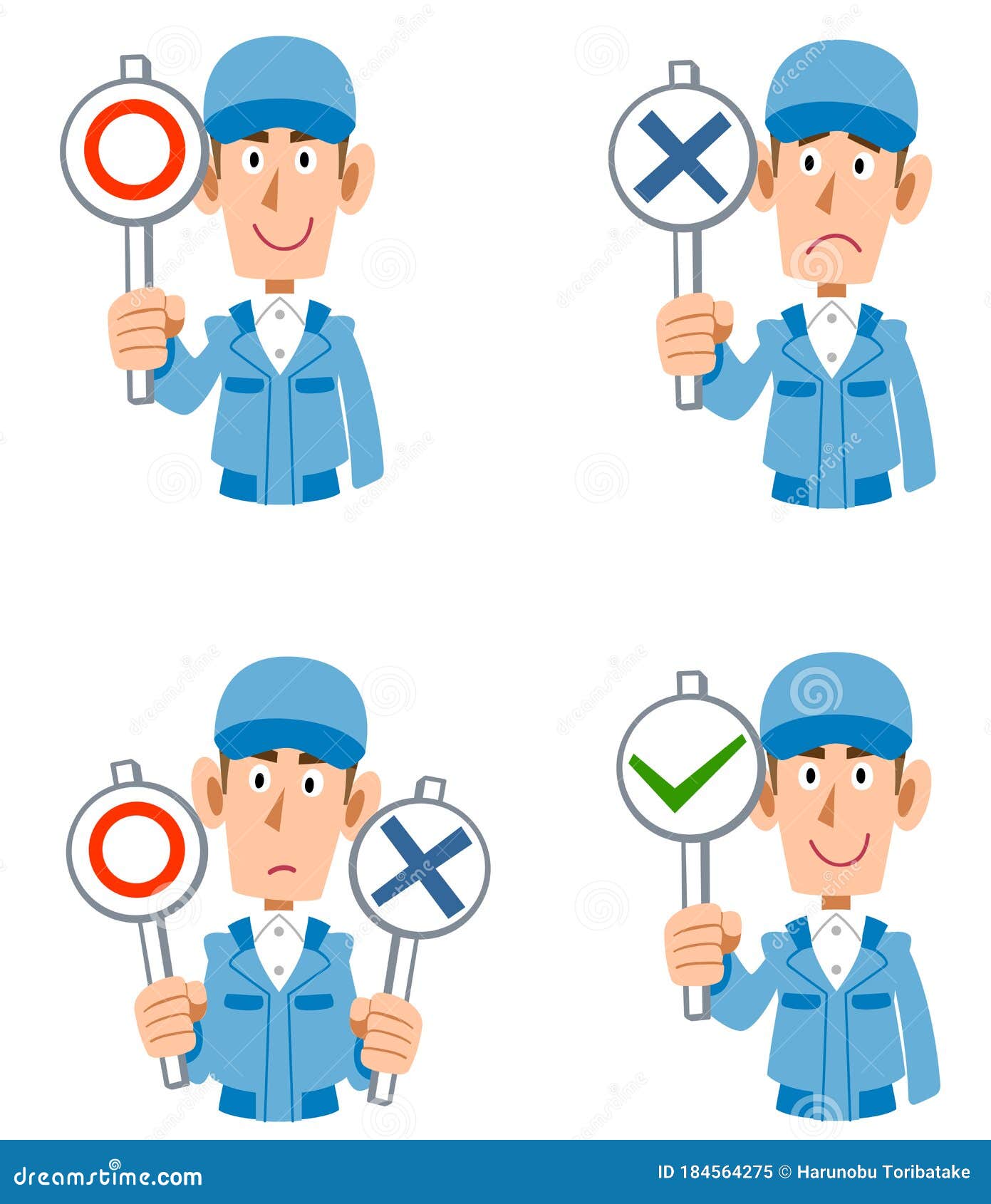 A Man in Work Clothes with Correct and Incorrect Answers Stock Vector ...