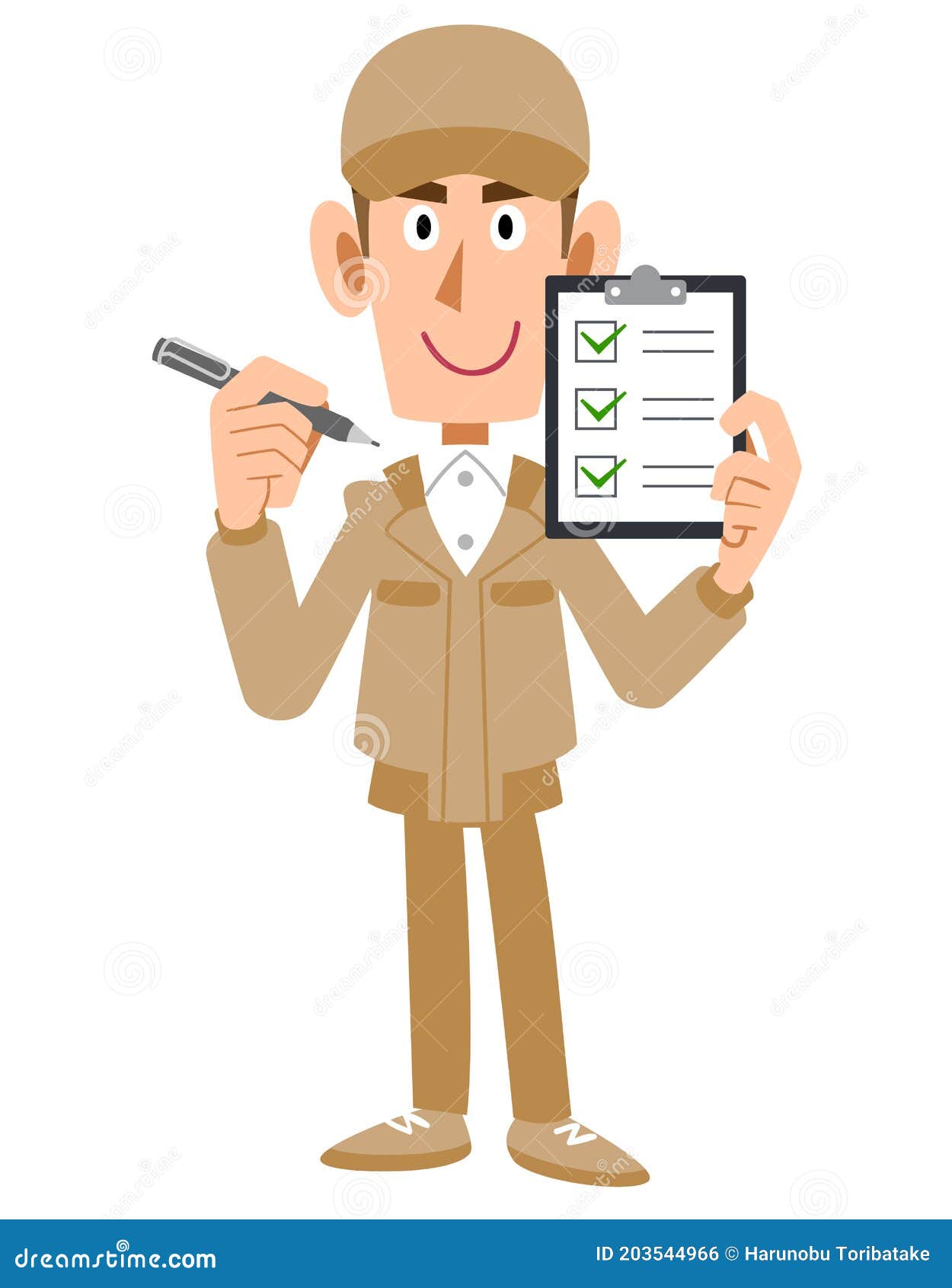 A Man in Work Clothes Holding a Checklist Stock Vector - Illustration ...