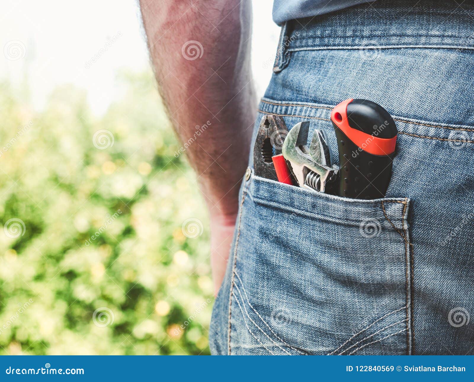 Man in Work Clothes with Tools Stock Image - Image of closeup ...