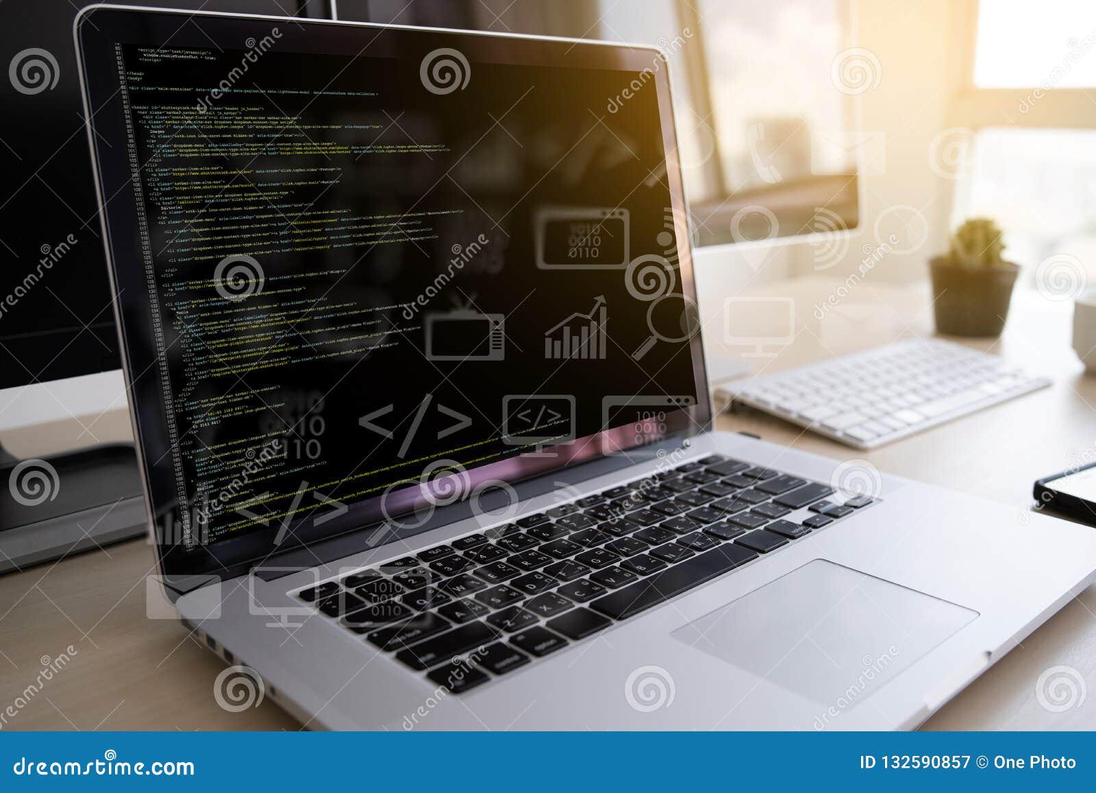 Man Work Coding Software Developer Programmer Is Coding On A Desktop Computer Royalty Free Stock