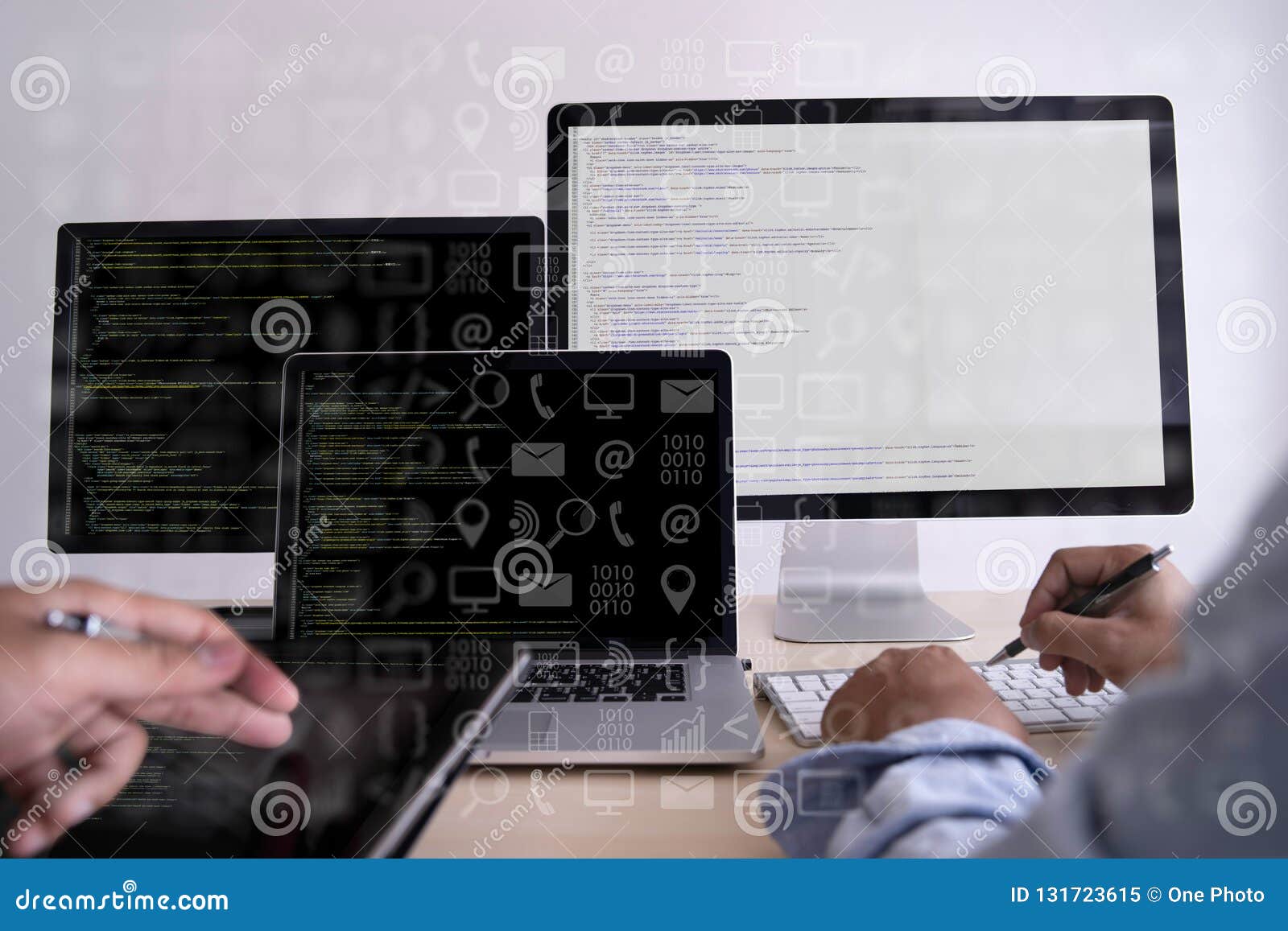 Man Work Coding Software Developer Programmer Is Coding On A Desktop Computer Stock Image
