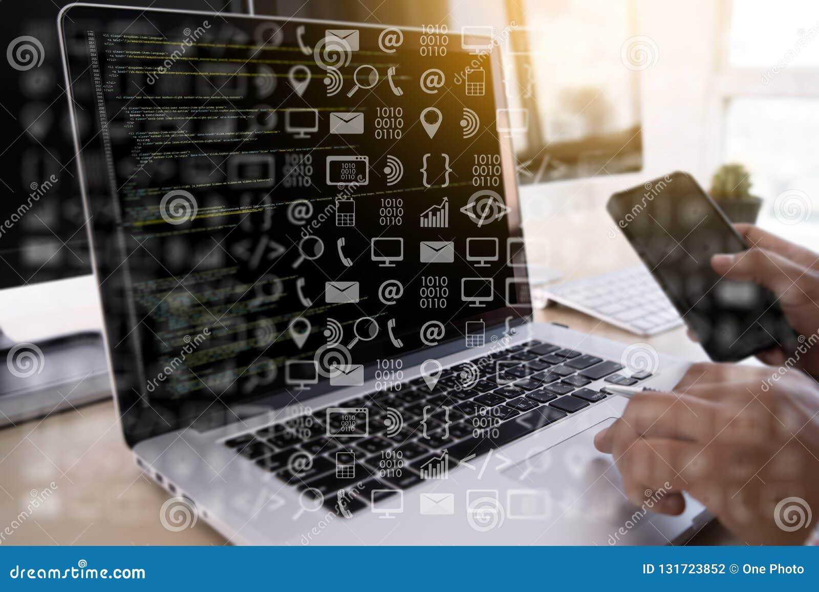 Man Work Coding Software Developer Programmer is Coding on a Desktop ... Man Work Coding Software Developer Programmer is Coding on a Desktop ...
