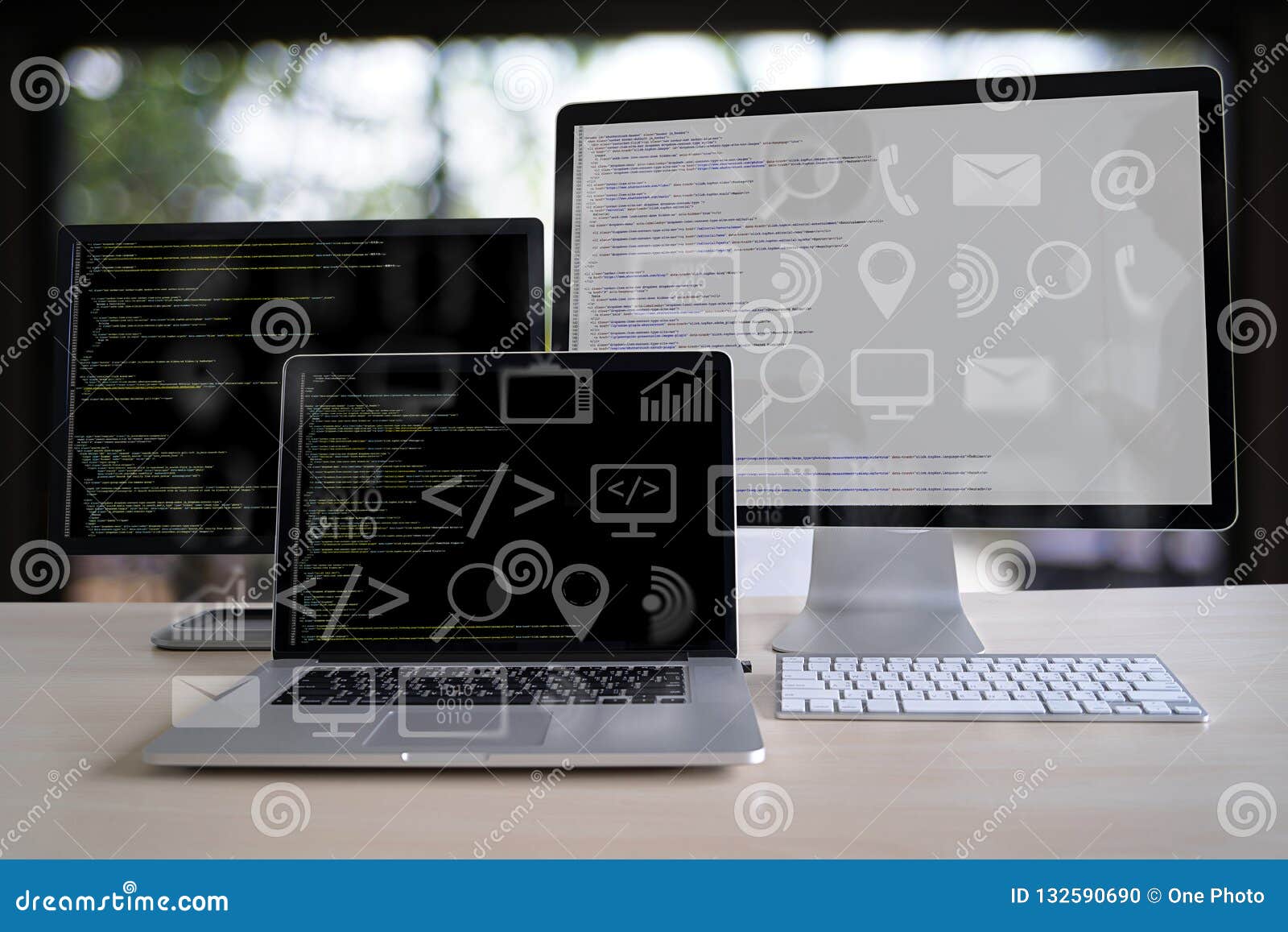 Man Work Coding Software Developer Programmer Is Coding On A Desktop Computer Royalty Free Stock