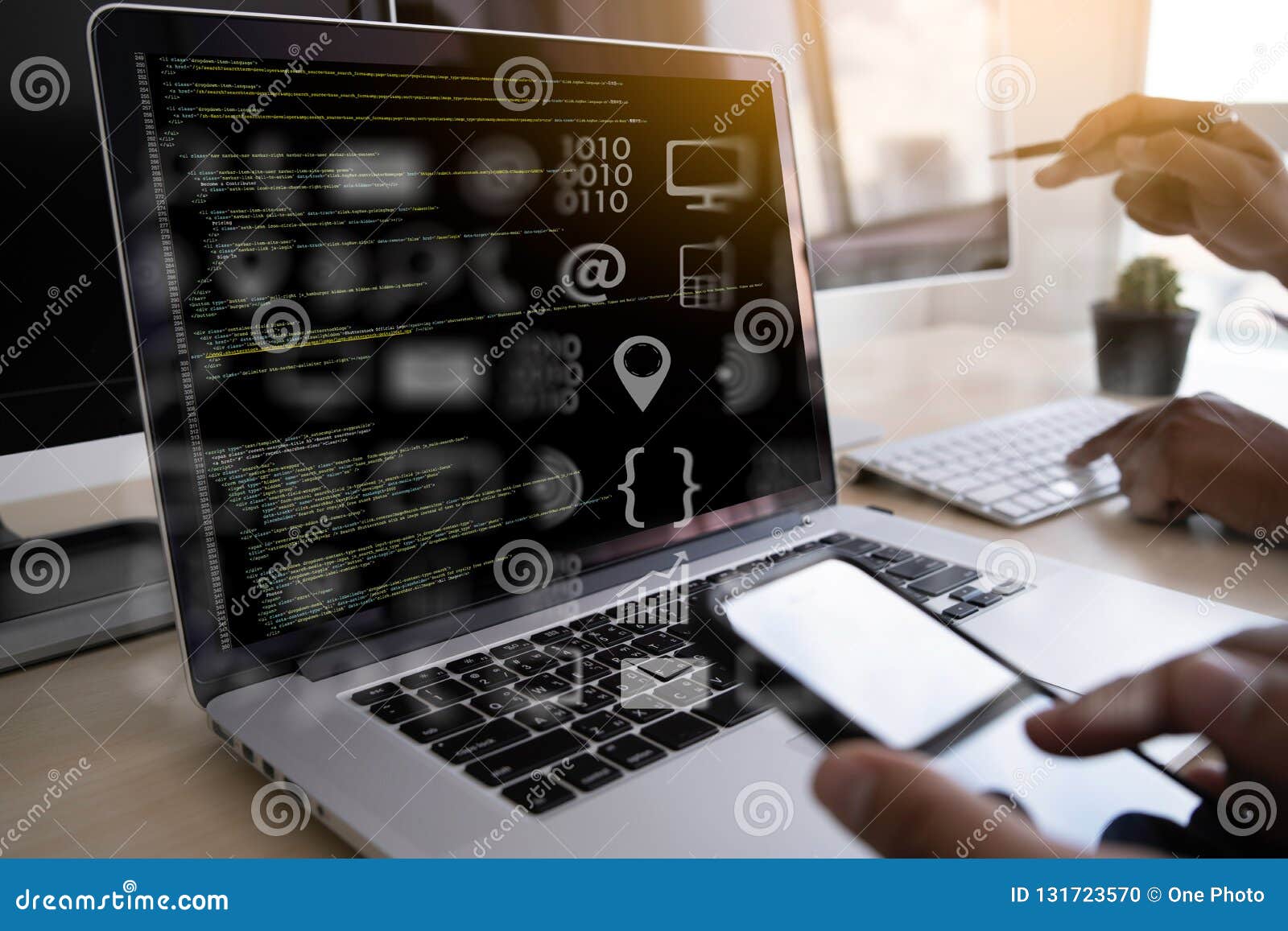 Man Work Coding Software Developer Programmer Is Coding On A Desktop ... Man Work Coding Software Developer Programmer Is Coding On A Desktop ...